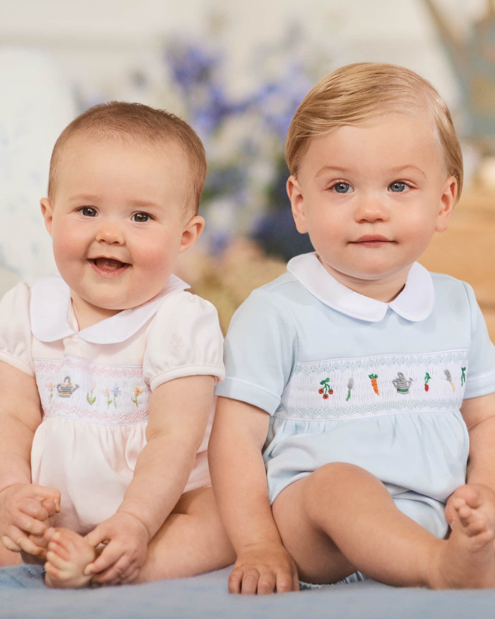 Ralph Lauren Childrenswear Girl's Embroidered Smocked Shortall, Size 3M ...