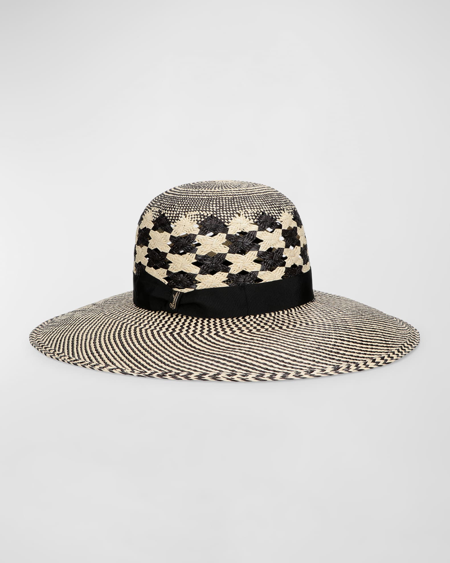 Borsalino Patterned Woven Straw Panama Hat | Neiman Marcus