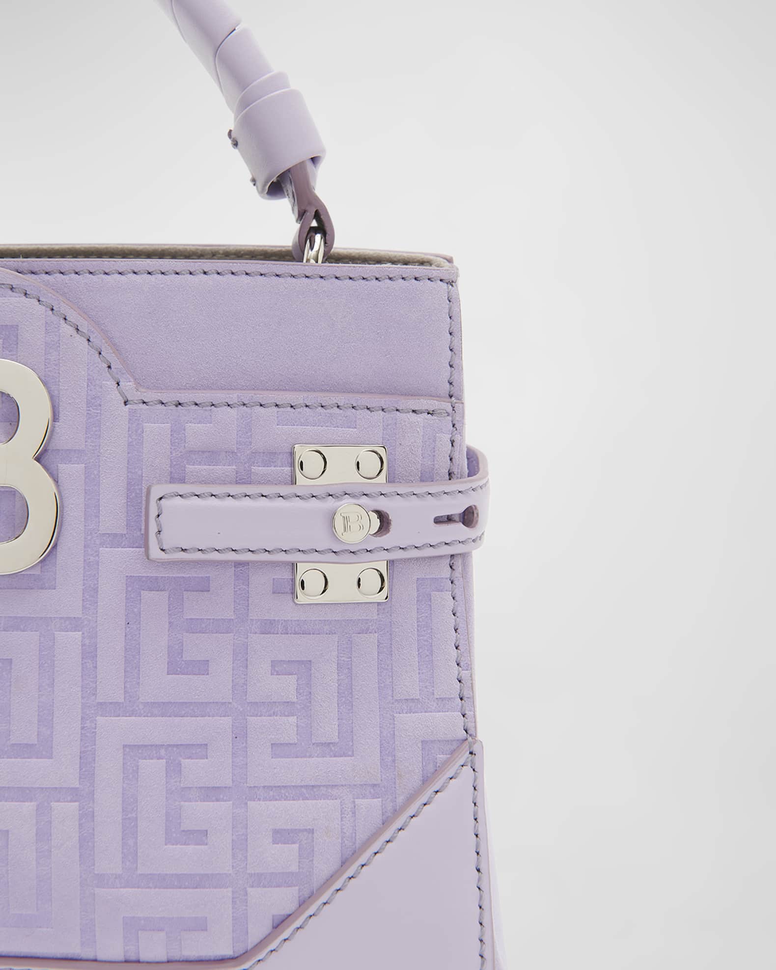 Balmain BBuzz 22 Monogram-Embossed Suede Top-Handle Bag | Neiman Marcus