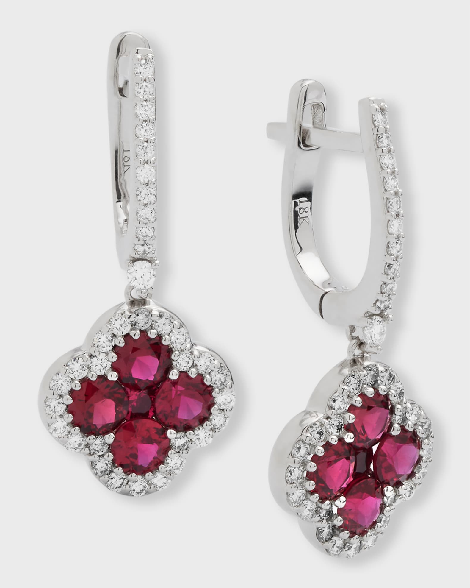 Neiman Marcus Diamonds 18K Ruby and Diamond Flower Hoop Drop Earrings ...
