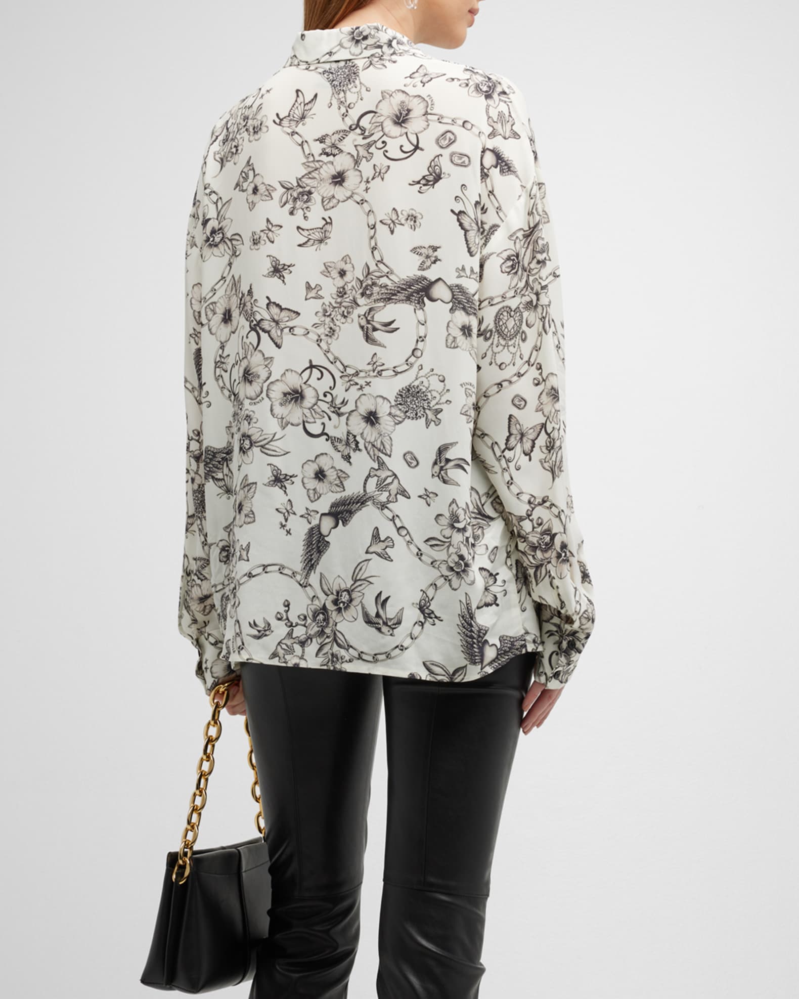 PINKO Corisha Floral-Print Crepe De Chine Shirt | Neiman Marcus