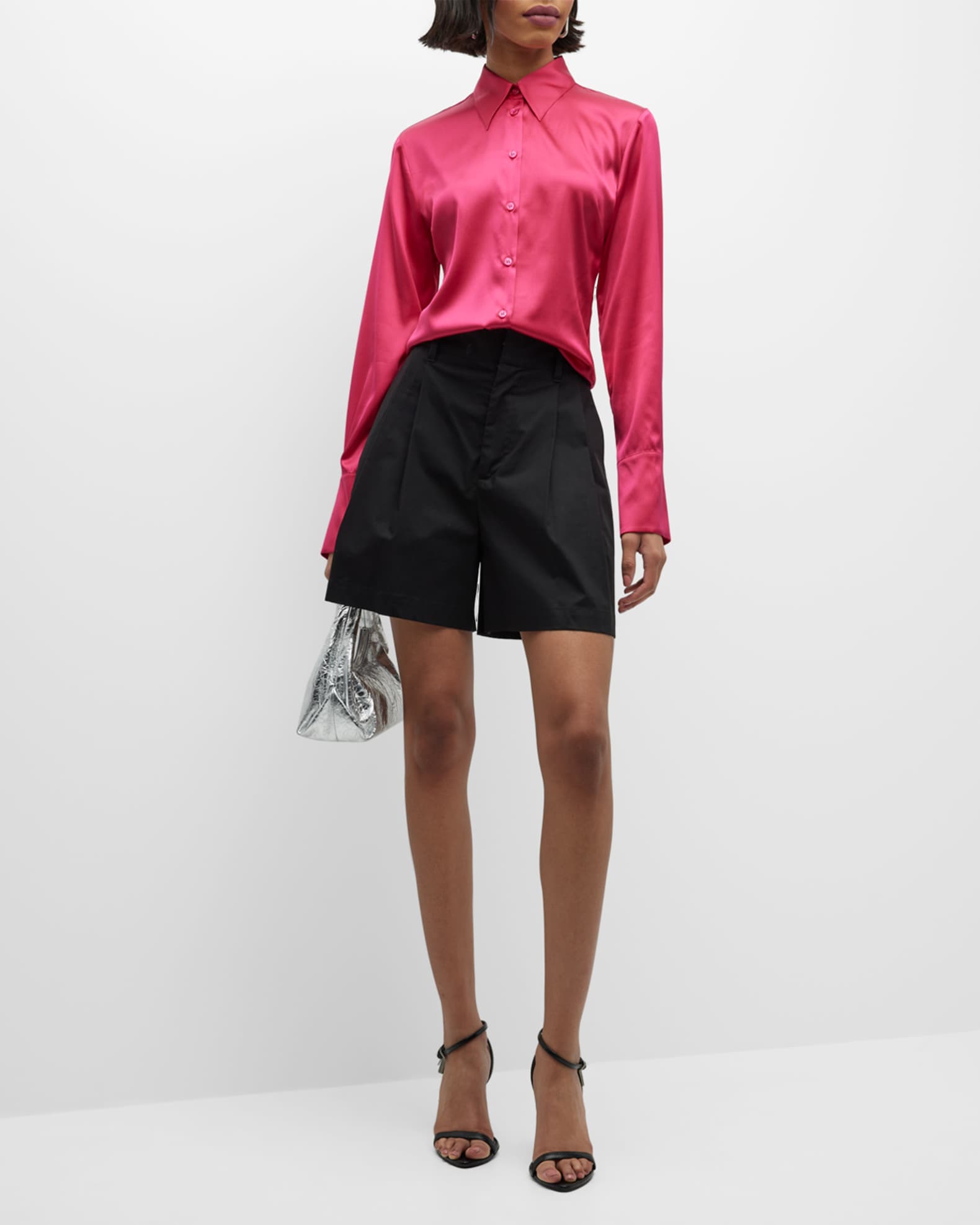 PINKO Silk Satin Button-Front Shirt | Neiman Marcus