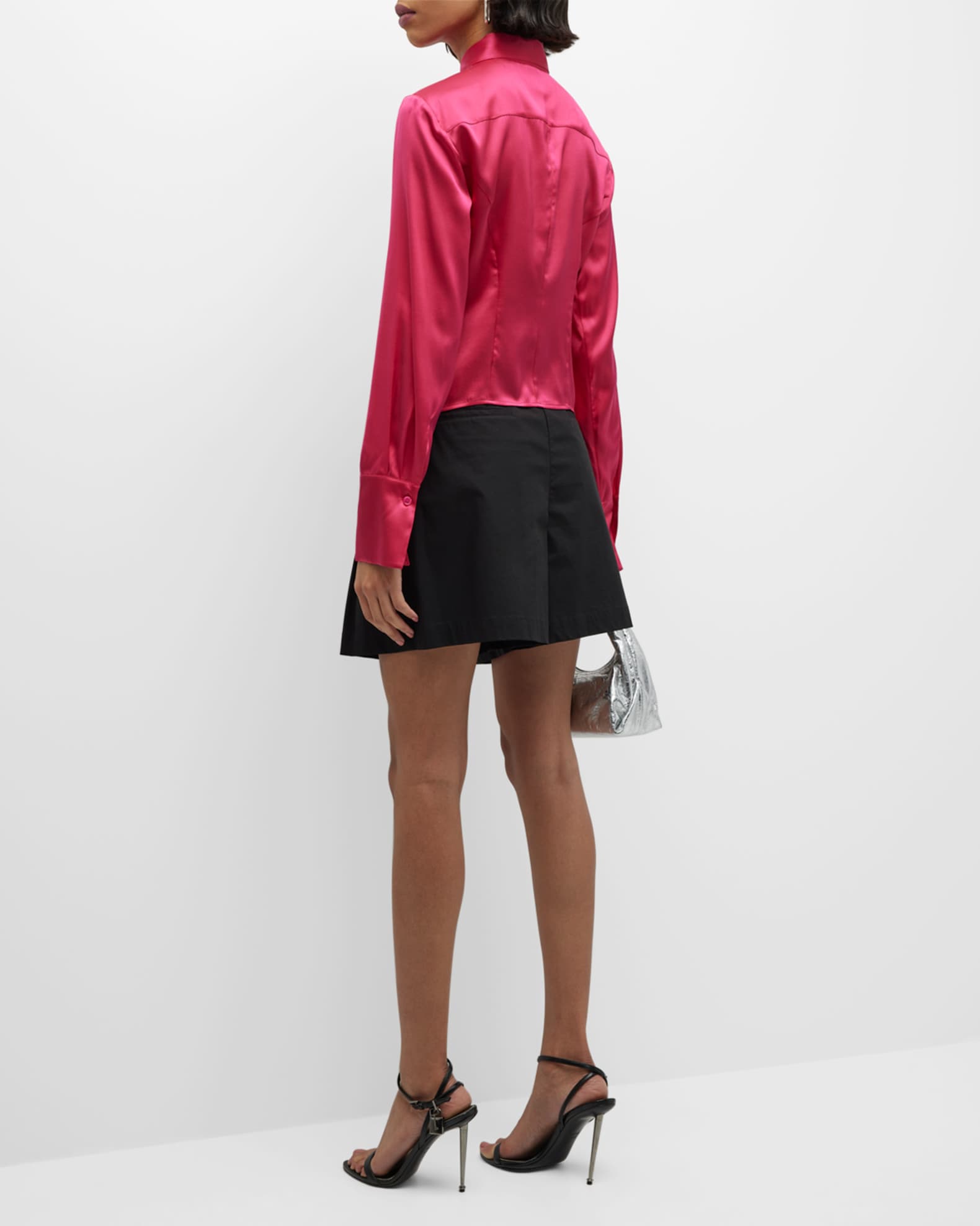 PINKO Silk Satin Button-Front Shirt | Neiman Marcus