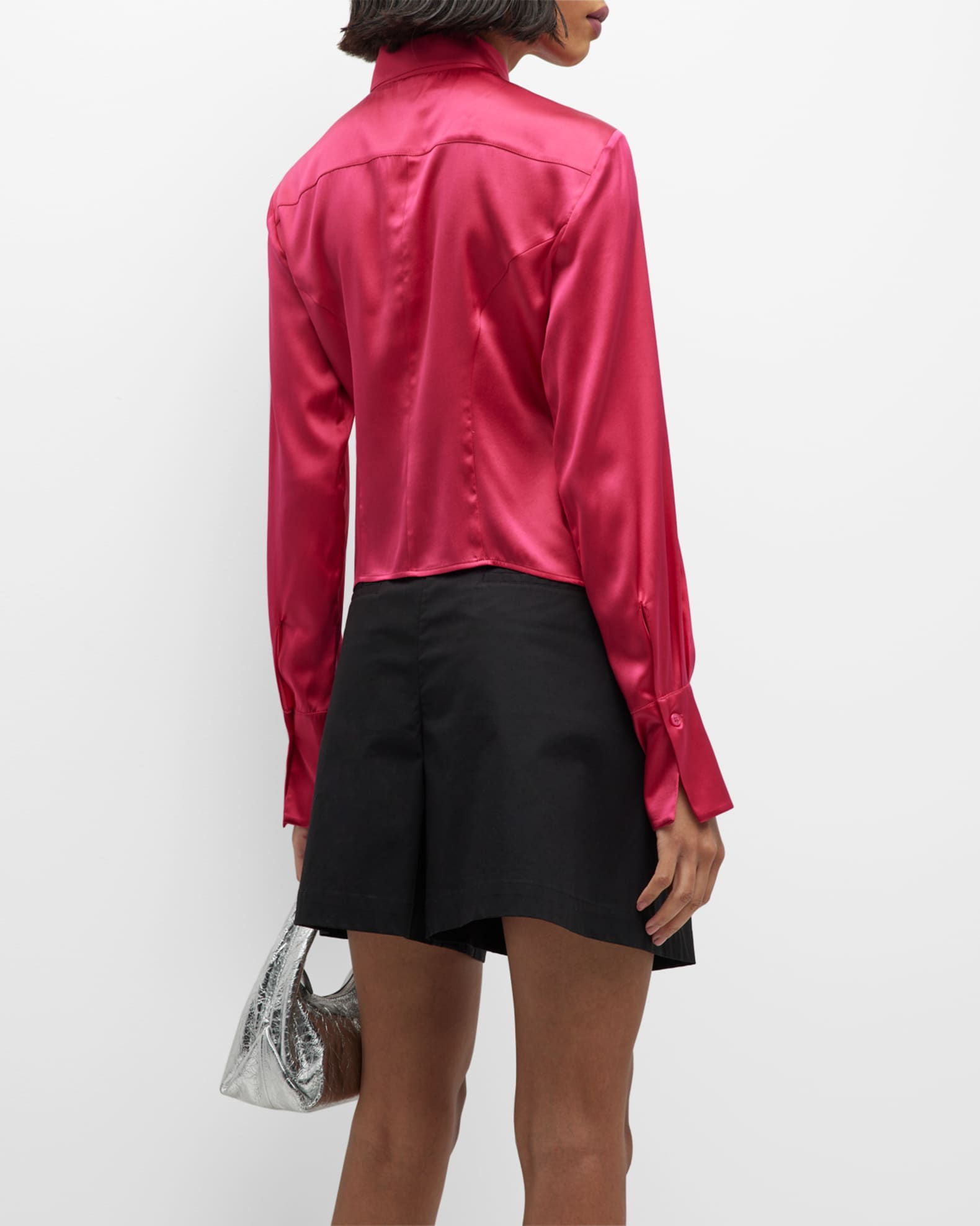 PINKO Silk Satin Button-Front Shirt | Neiman Marcus