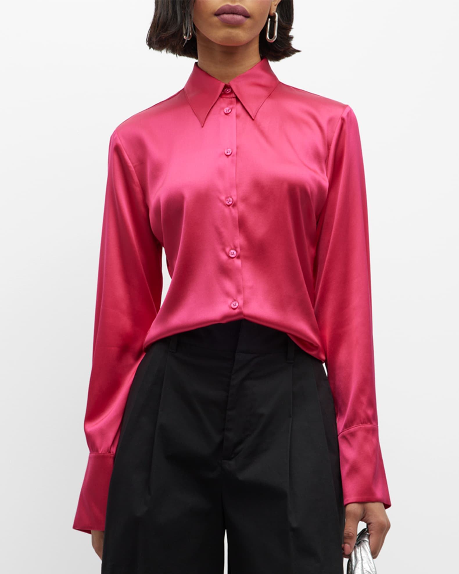 PINKO Silk Satin Button-Front Shirt | Neiman Marcus