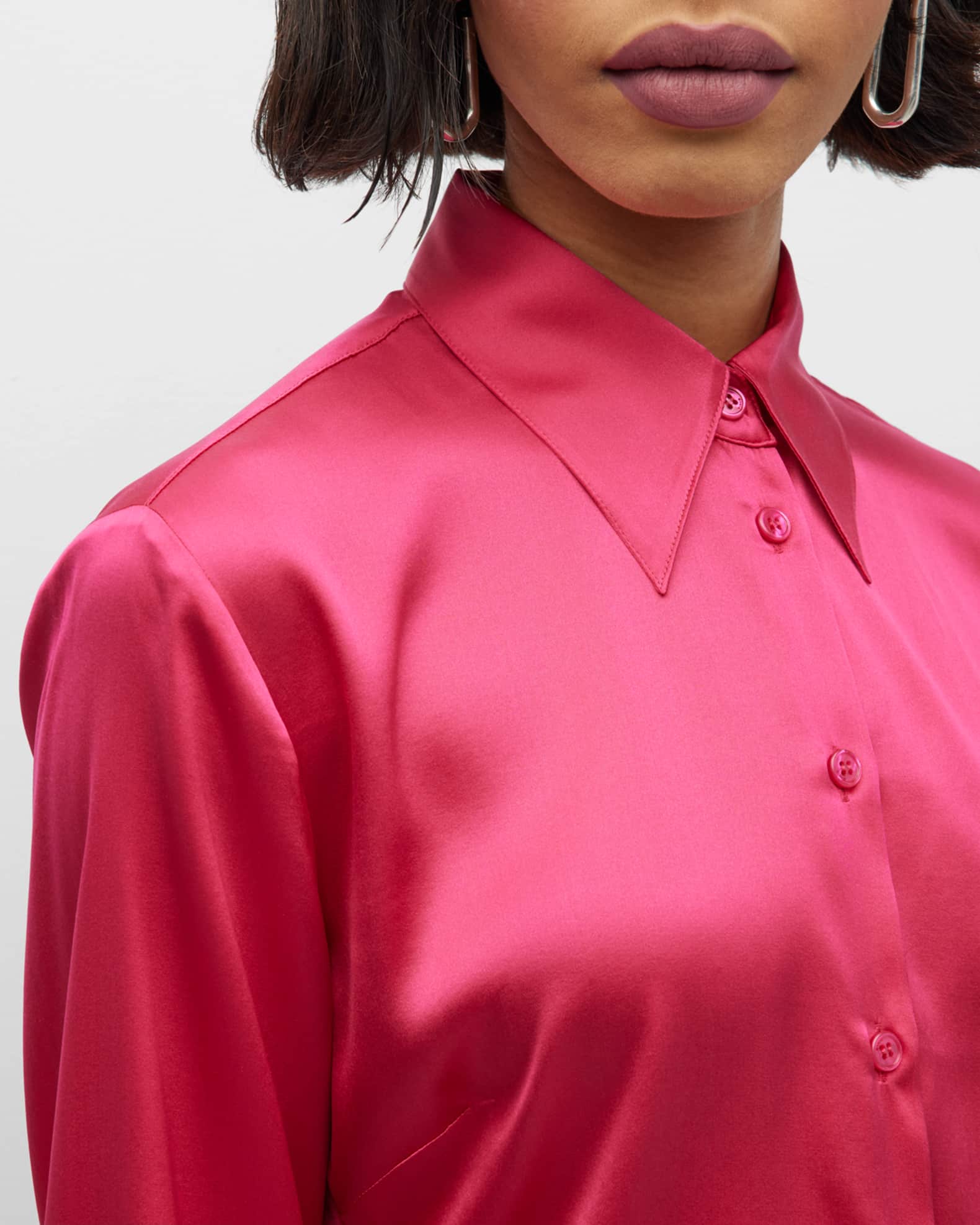 PINKO Silk Satin Button-Front Shirt | Neiman Marcus