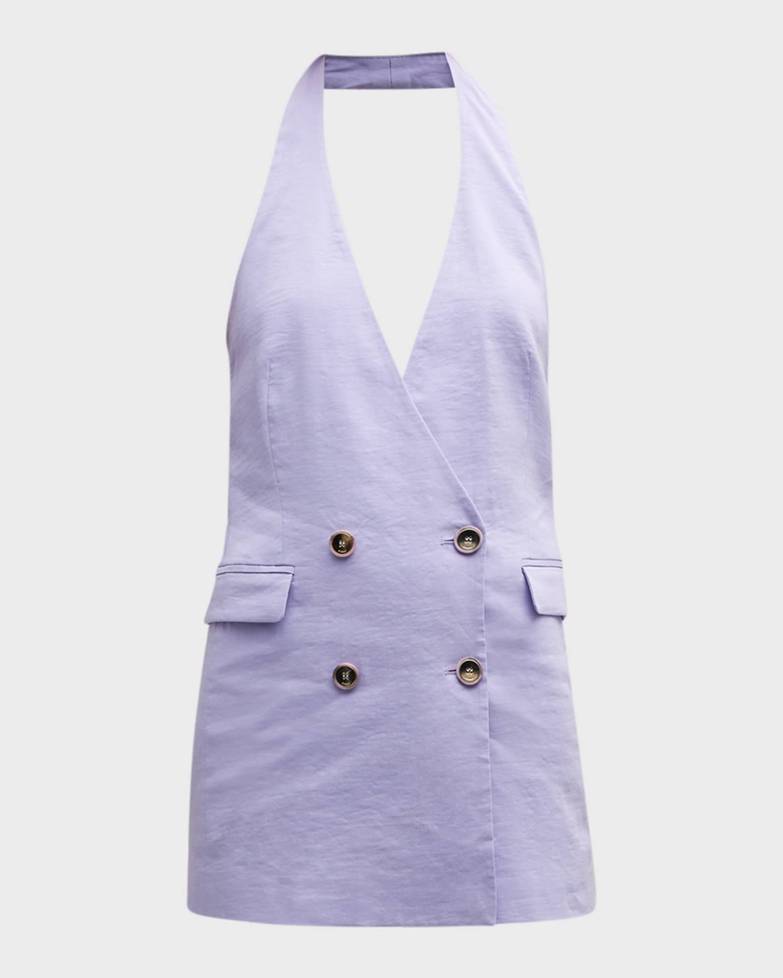 PINKO Linen-Blend Open-Back Mini Vest Dress | Neiman Marcus