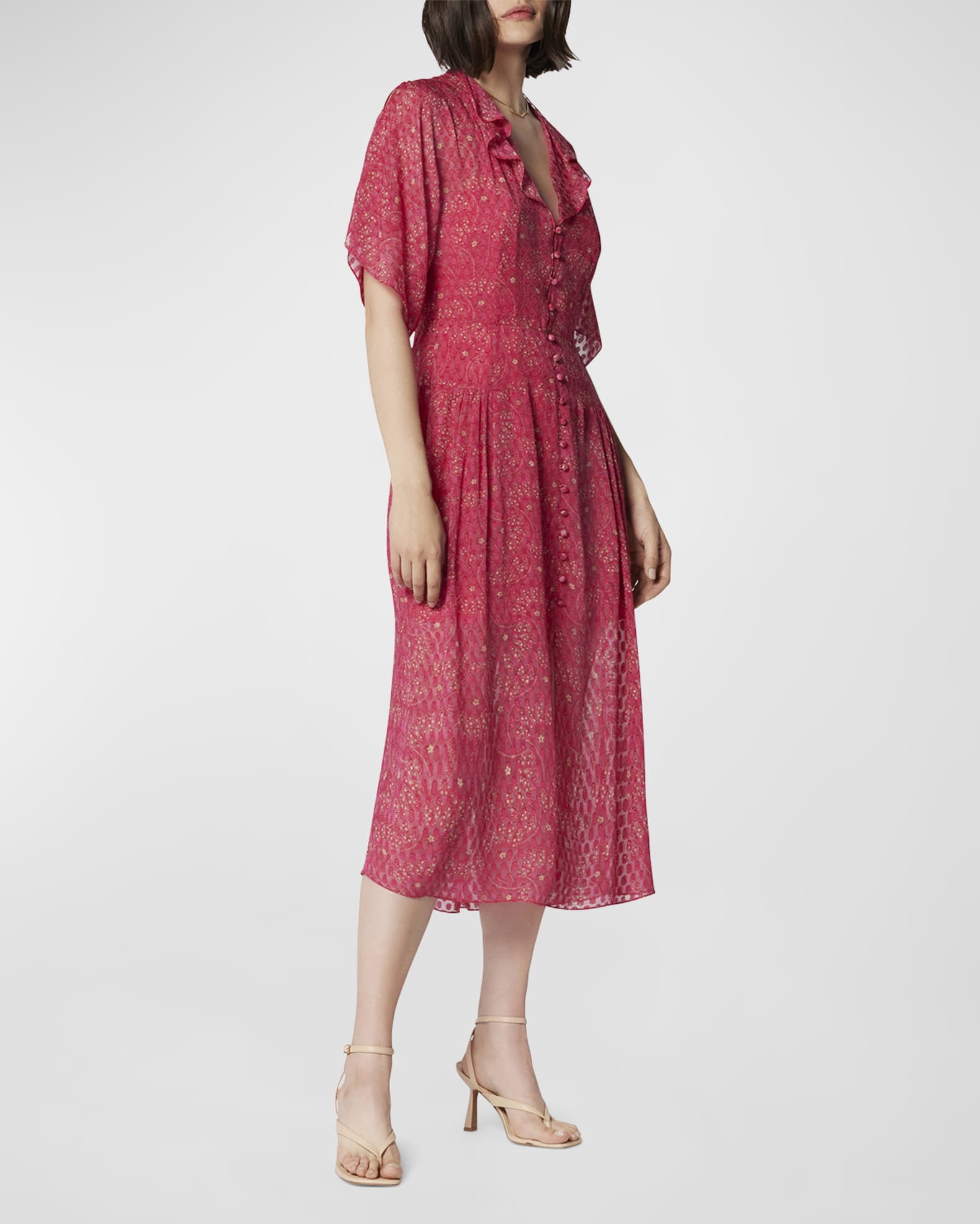 Equipment Samia Floral-Print Split-Sleeve Midi Dress | Neiman Marcus