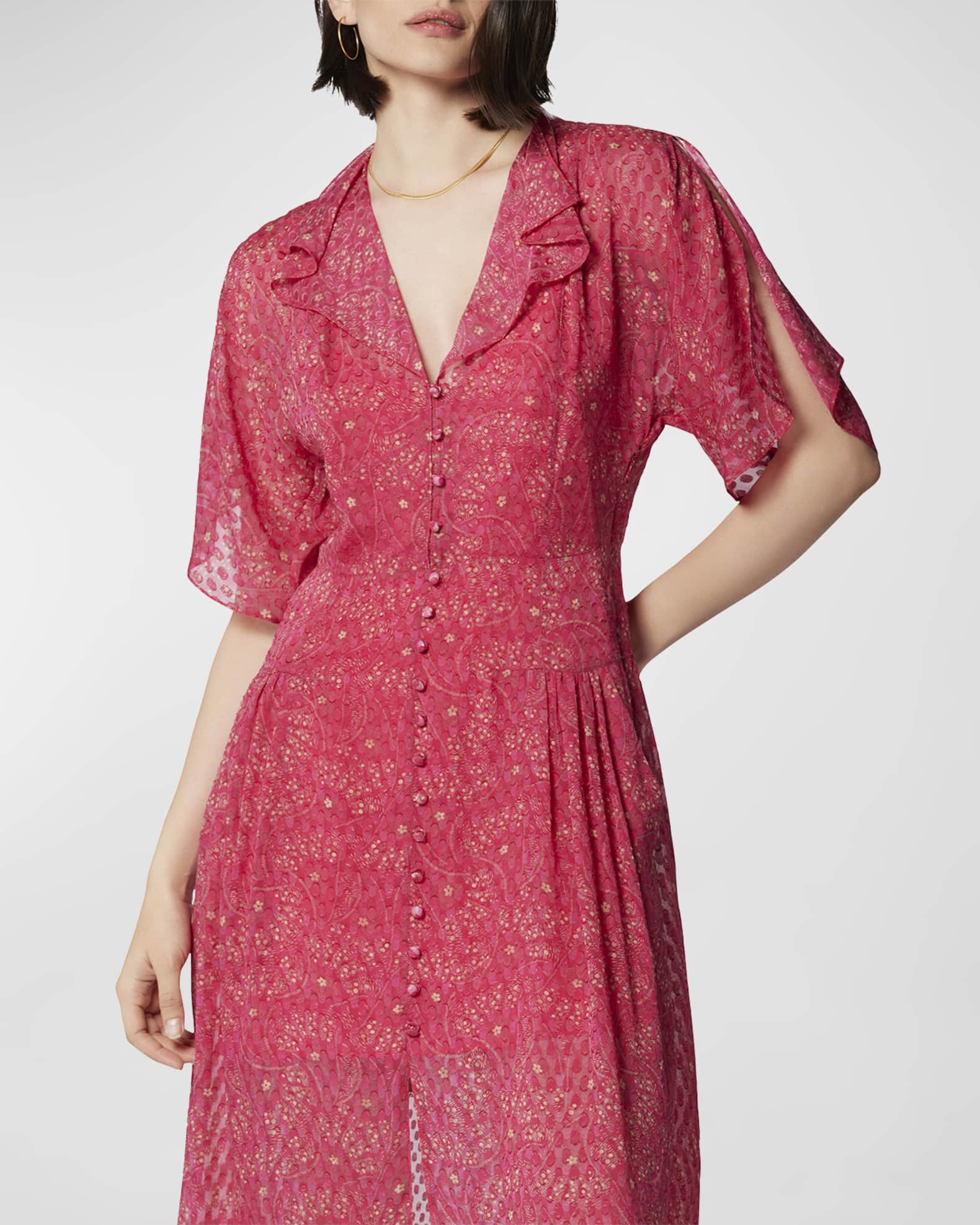 Equipment Samia Floral-Print Split-Sleeve Midi Dress | Neiman Marcus