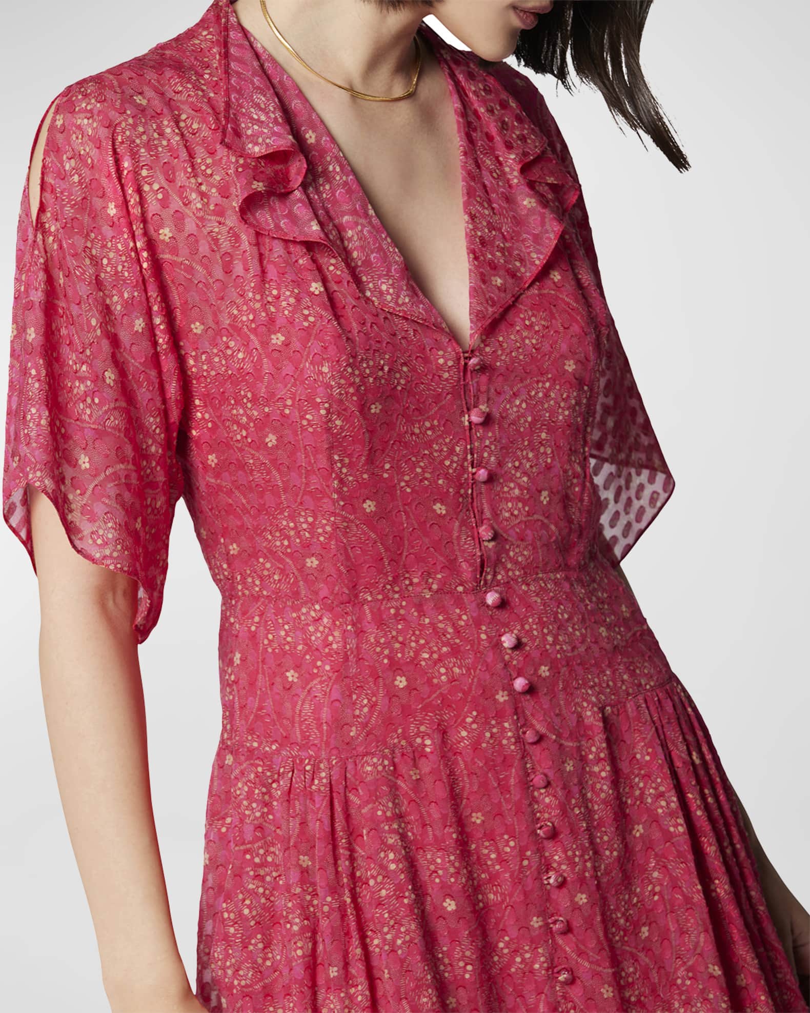 Equipment Samia Floral-Print Split-Sleeve Midi Dress | Neiman Marcus