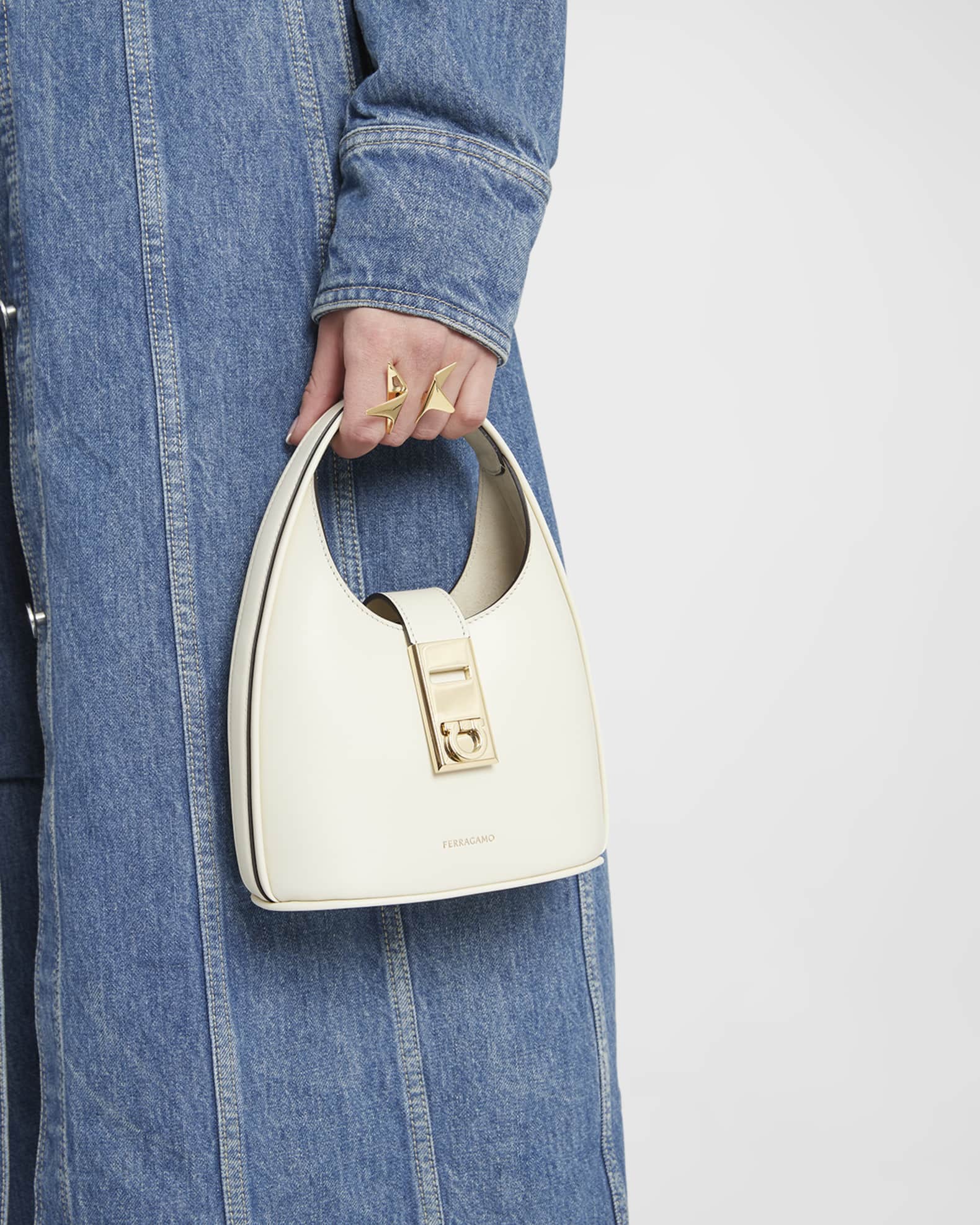 Ferragamo Archive Gancio Leather Hobo Bag | Neiman Marcus