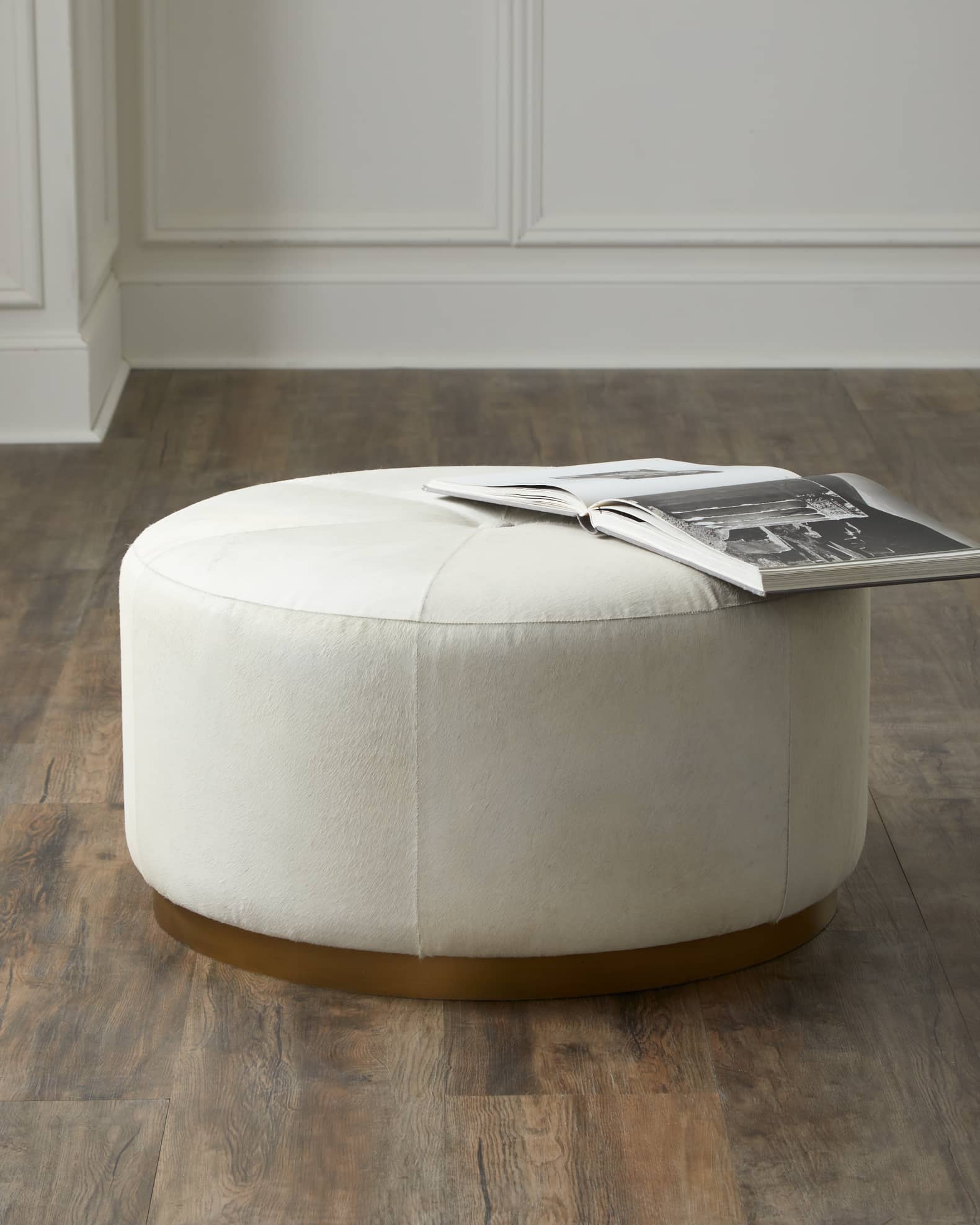 Jamie Young Thackery Round Hair-Hide Pouf | Neiman Marcus