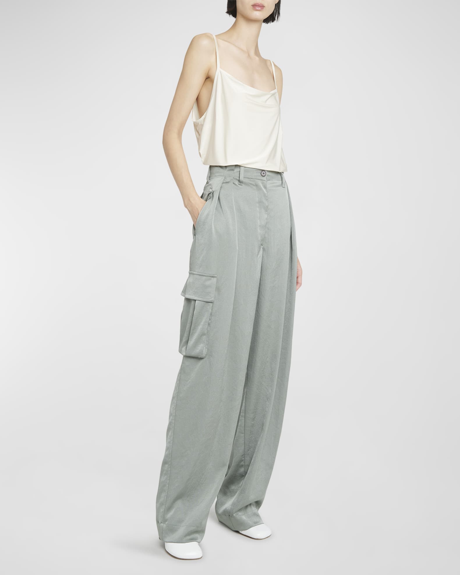 Dries Van Noten Polkas Satin Wide-Leg Cargo Pants | Neiman Marcus