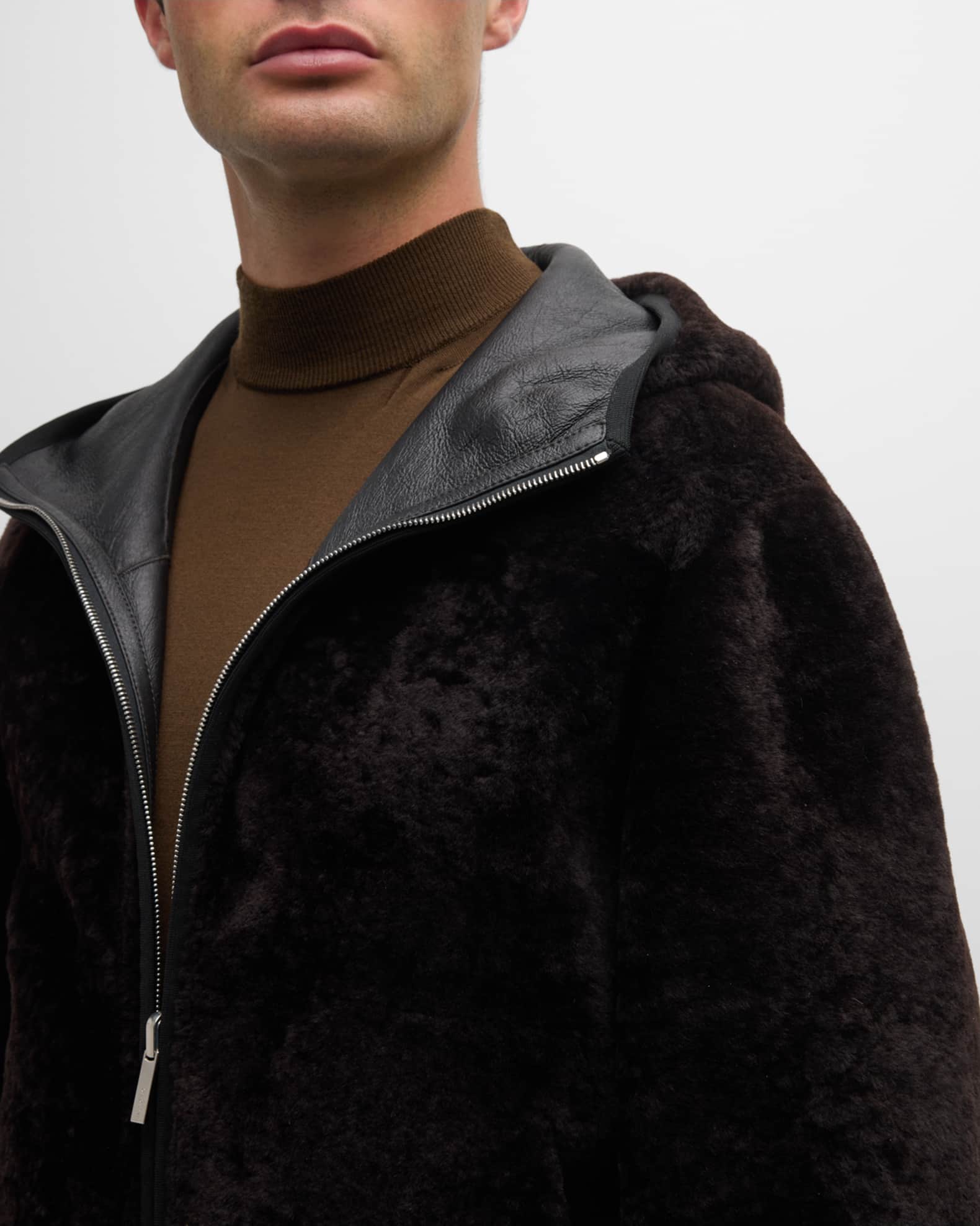 Ferragamo Men's Hooded Shearling Jacket | Neiman Marcus