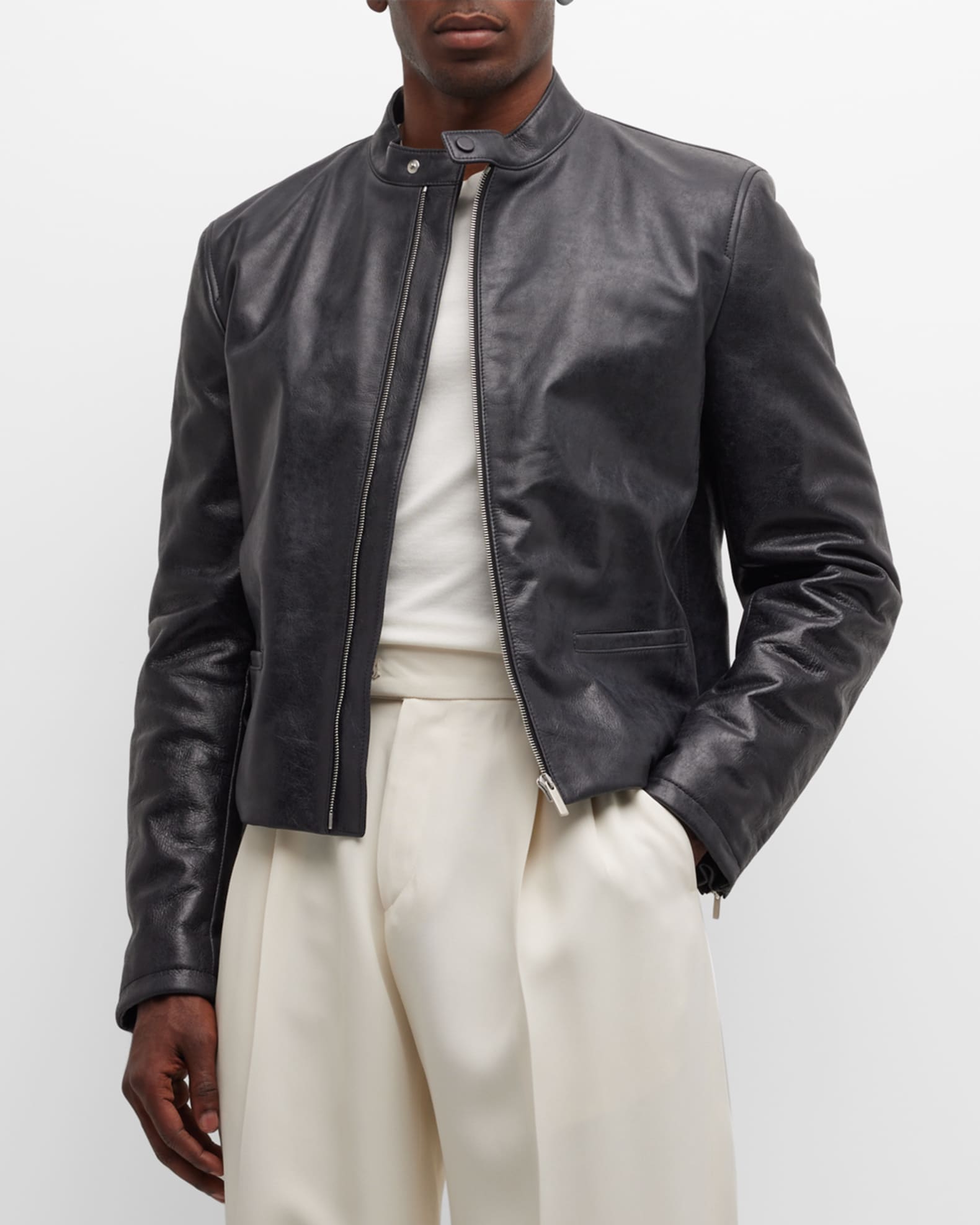 Ferragamo Men's Leather Moto Jacket | Neiman Marcus