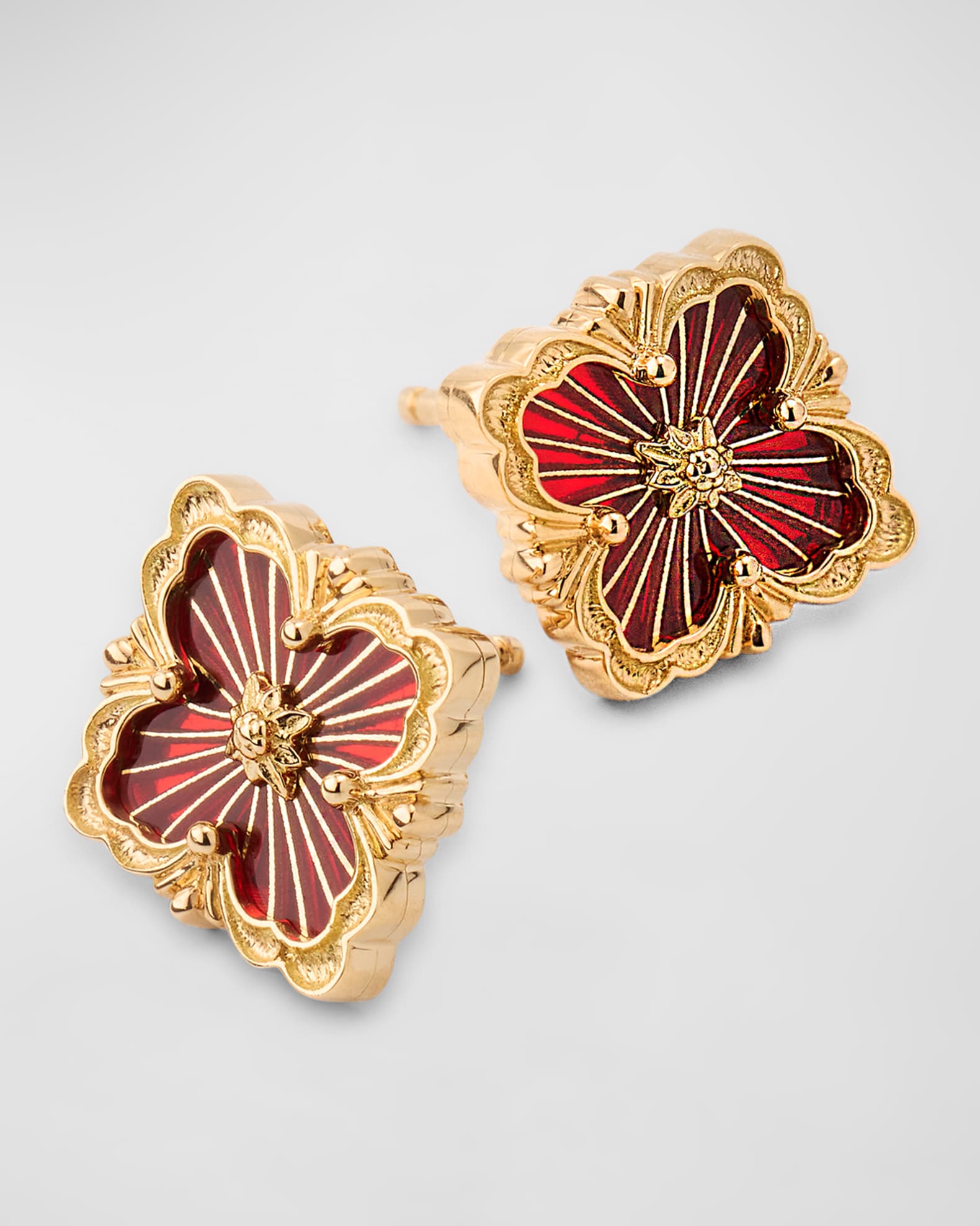 Buccellati Opera Tulle 18K Gold Red Enamel Button Earrings | Neiman Marcus