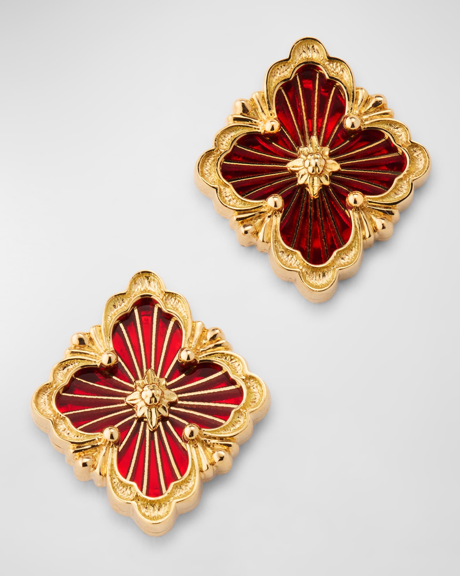 Buccellati Opera Tulle 18K Gold Red Enamel Button Earrings | Neiman Marcus