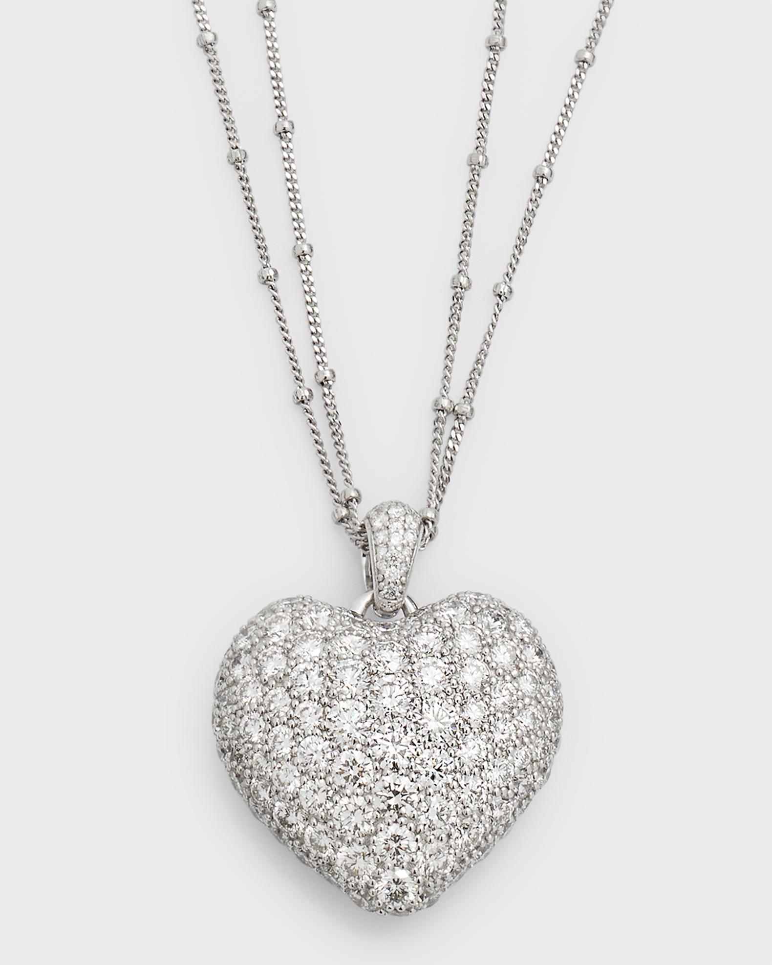 Neiman Marcus Diamonds 18k White Gold Double-Chain Heart Pendant ...