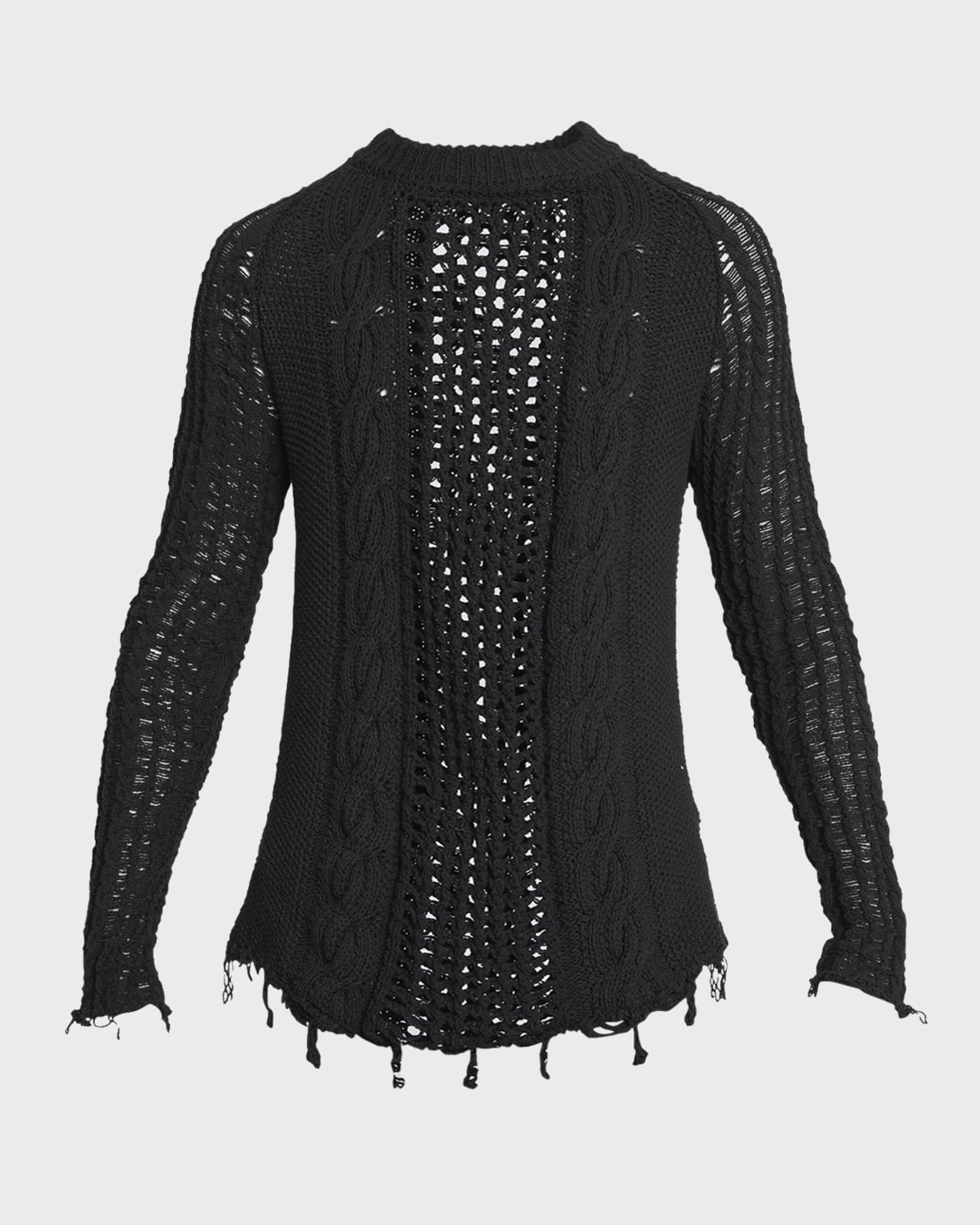 Balmain Men's Destroyed Cable-Knit Sweater | Neiman Marcus
