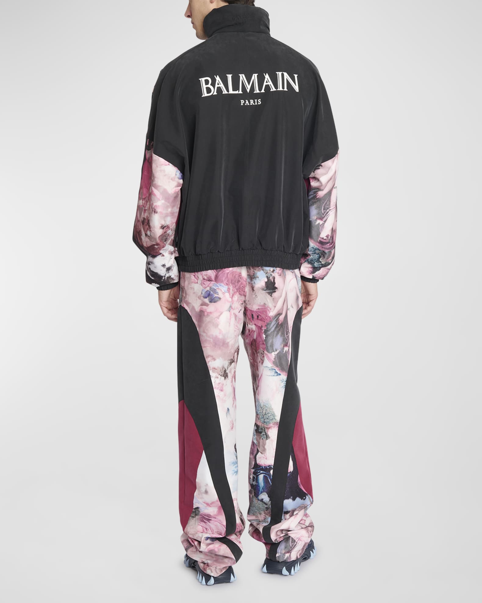 Balmain Men's Multi-Cut Pastel Printed Track Jacket | Neiman Marcus