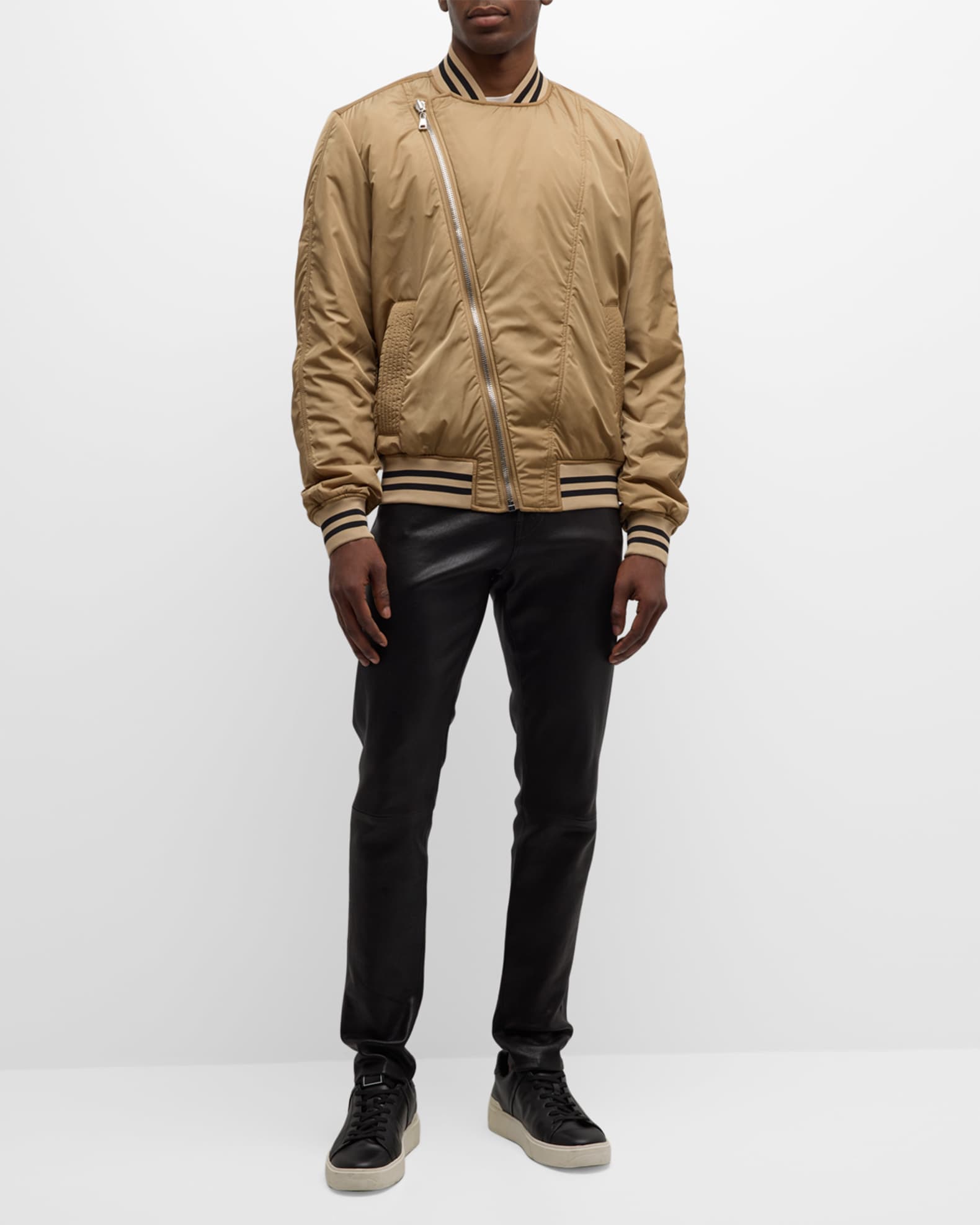 Balmain Men's Asymmetric Nylon Bomber Jacket | Neiman Marcus