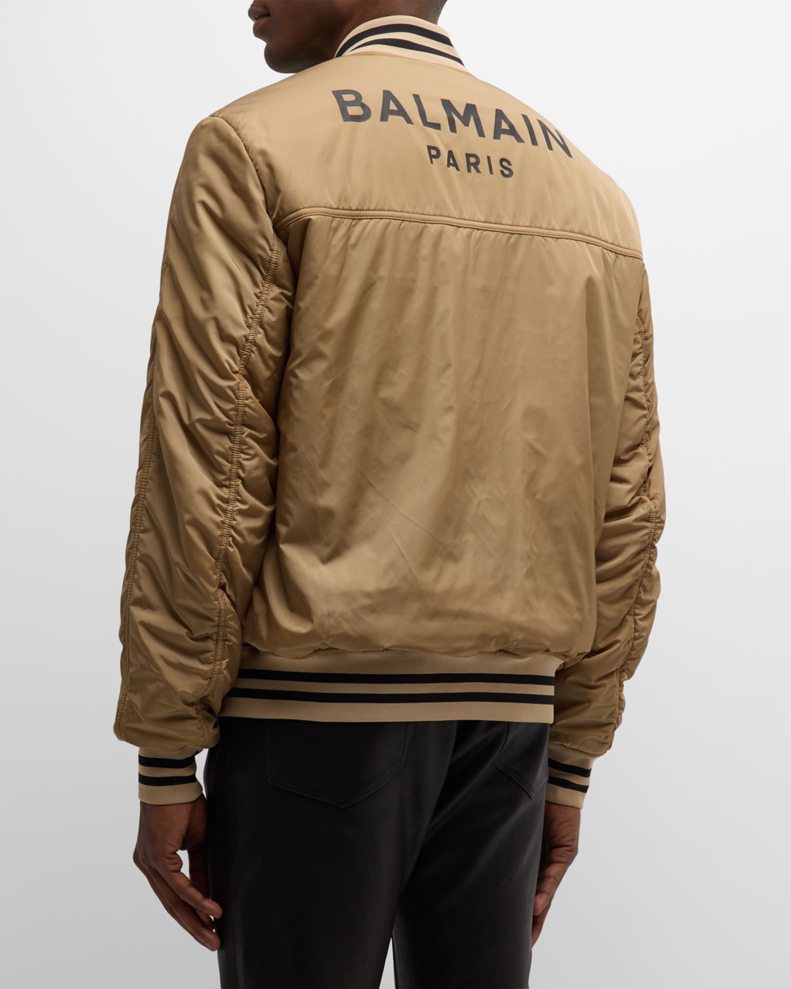 Balmain Men's Asymmetric Nylon Bomber Jacket | Neiman Marcus