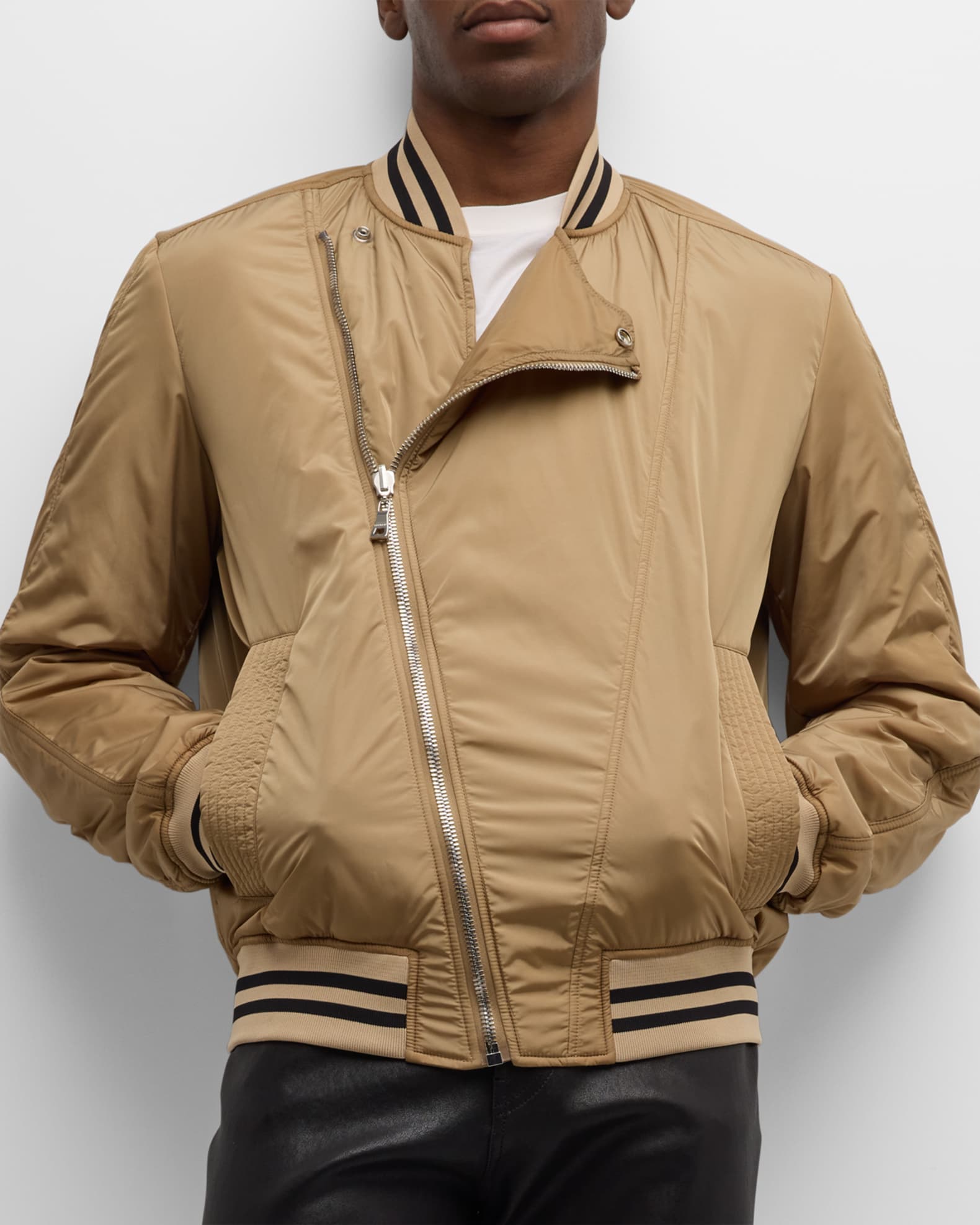 Balmain Men's Asymmetric Nylon Bomber Jacket | Neiman Marcus
