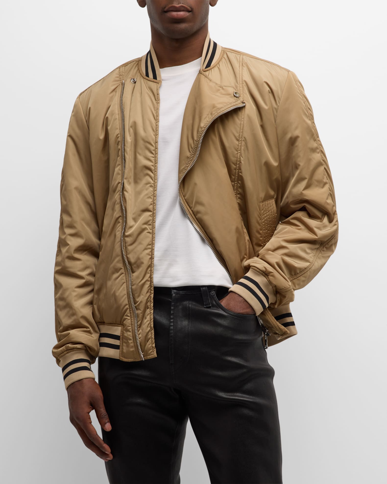 Balmain Men's Asymmetric Nylon Bomber Jacket | Neiman Marcus