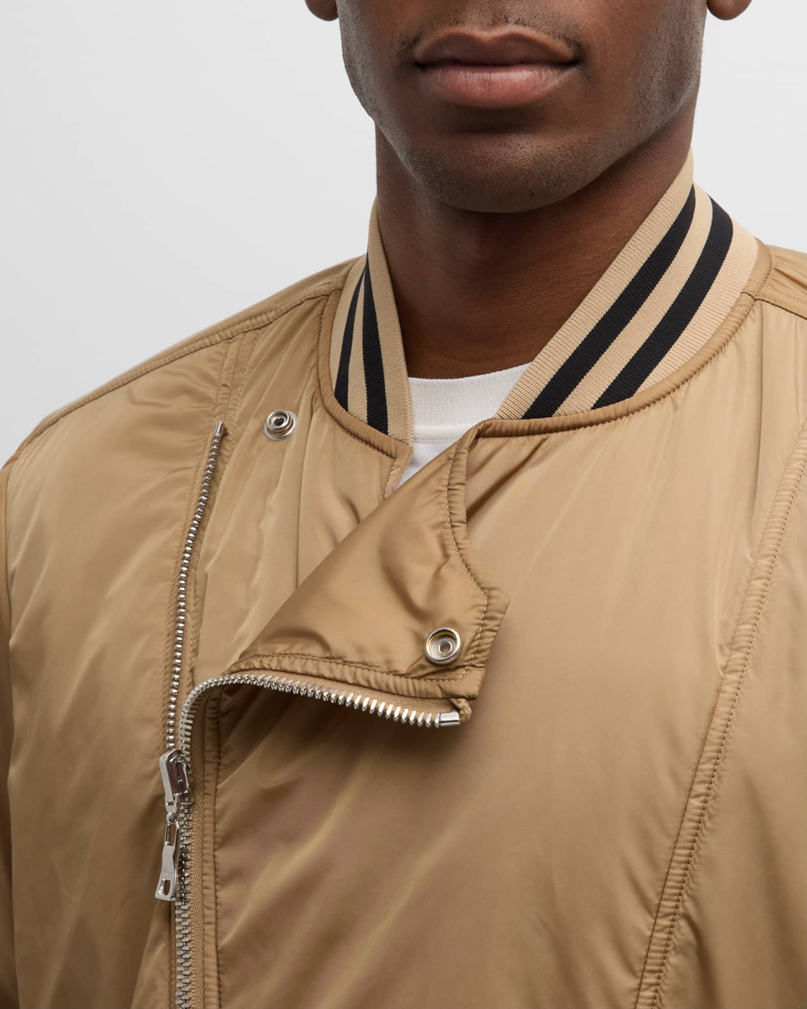 Balmain Men's Asymmetric Nylon Bomber Jacket | Neiman Marcus