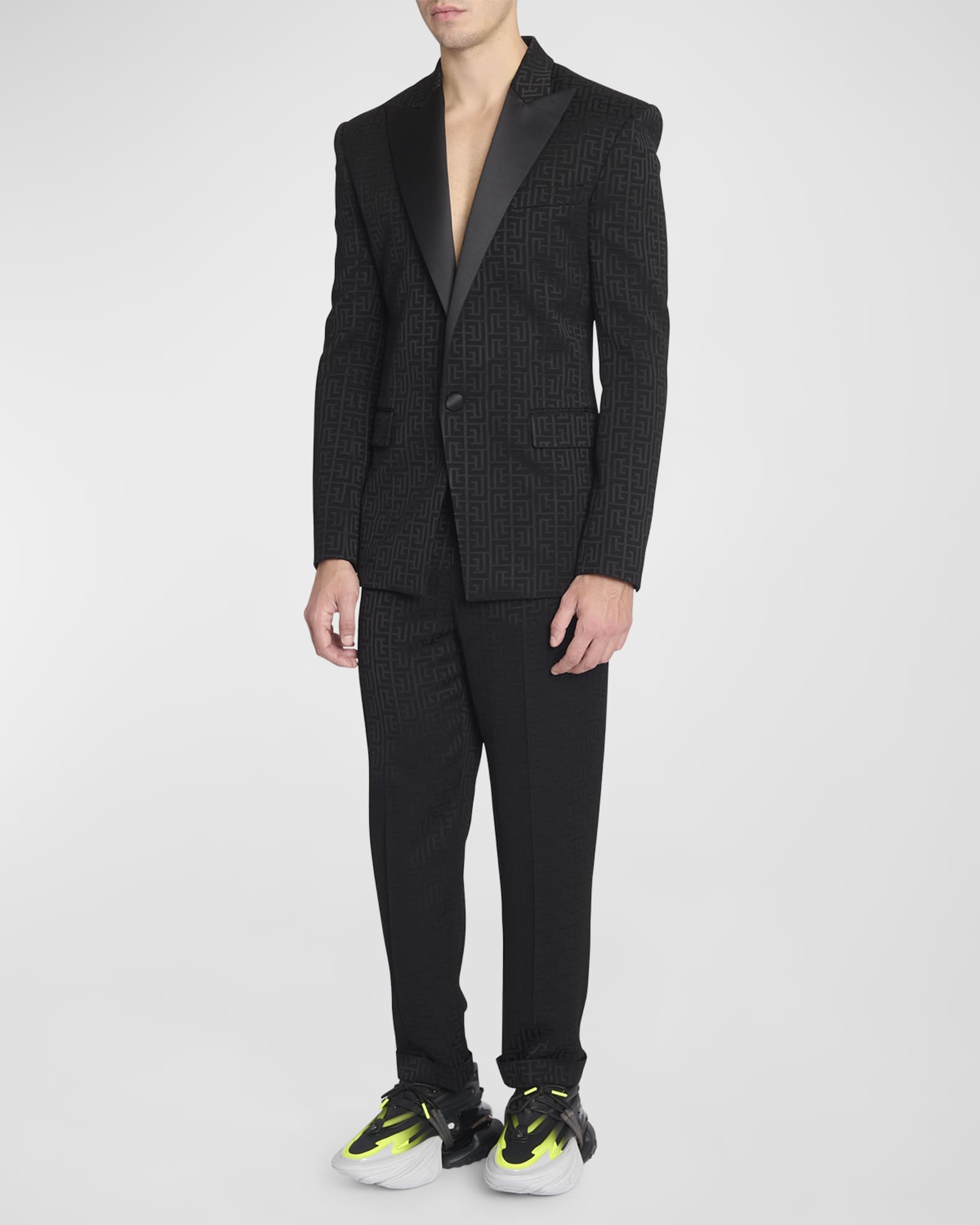 Balmain Men's Tonal Monogram Tuxedo Jacket | Neiman Marcus