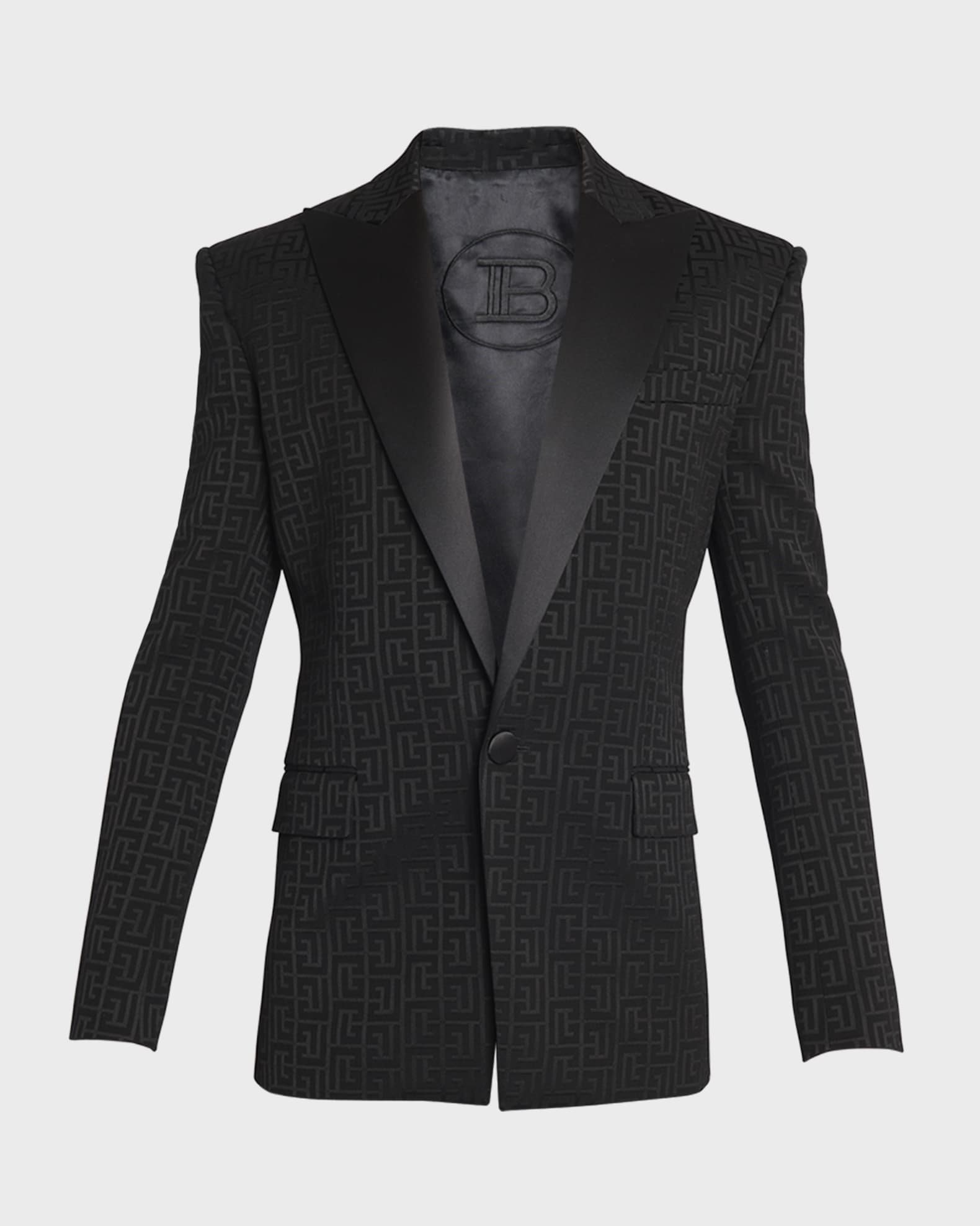 Balmain Men's Tonal Monogram Tuxedo Jacket | Neiman Marcus