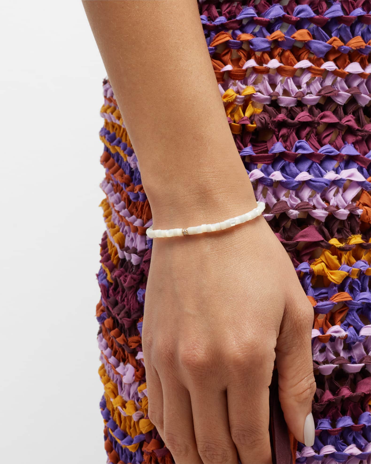 Sydney Evan 14K Yellow Gold Scallop Edge Pave Rondelle and Mother-of ...