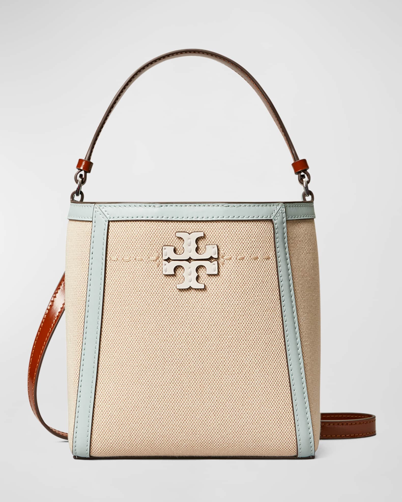 Tory Burch McGraw Small Canvas Bucket Bag | Neiman Marcus