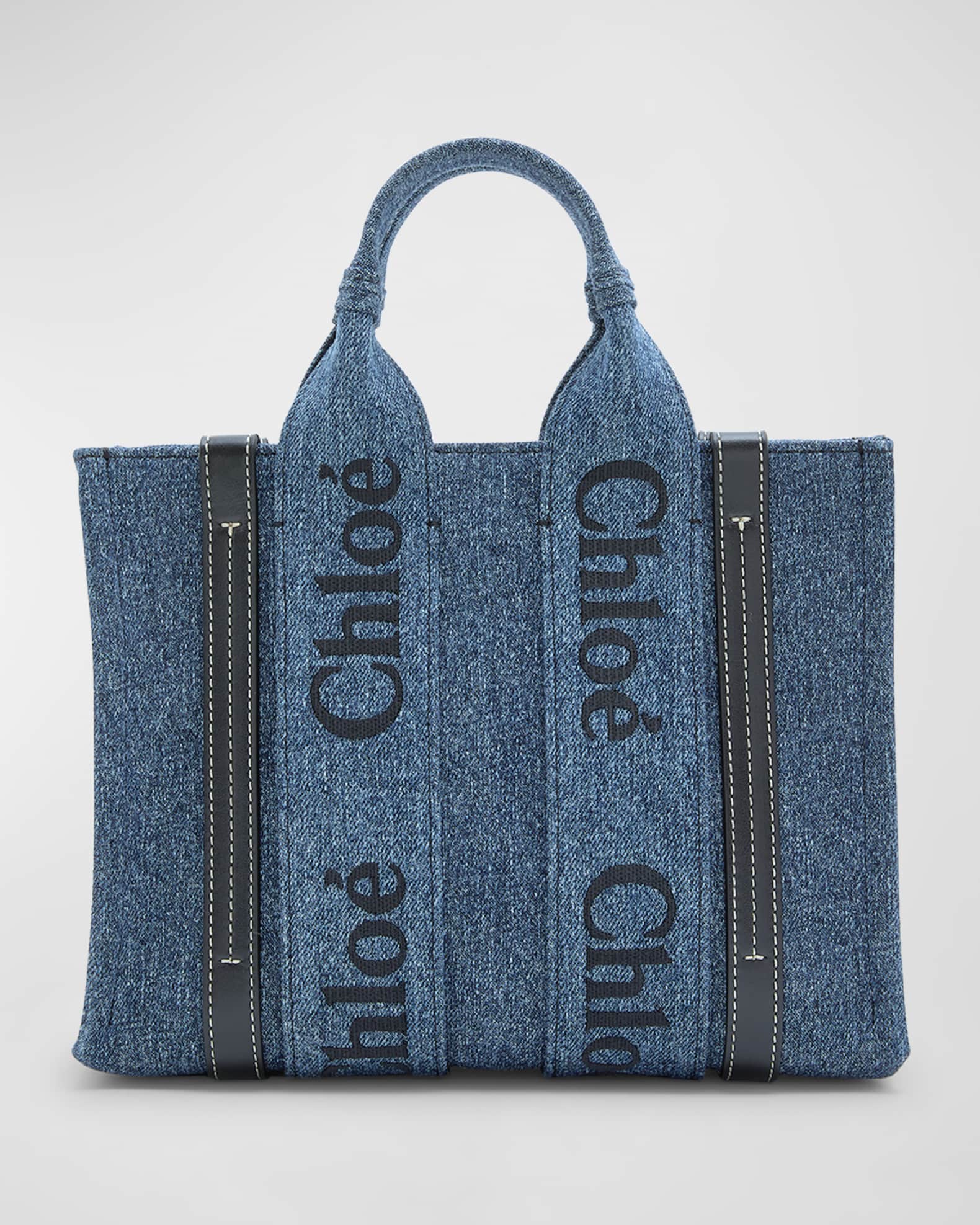 Chloe Woody Small Denim Tote Bag | Neiman Marcus