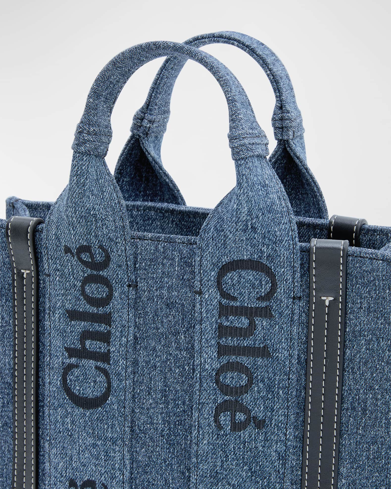 Chloe Woody Small Denim Tote Bag | Neiman Marcus