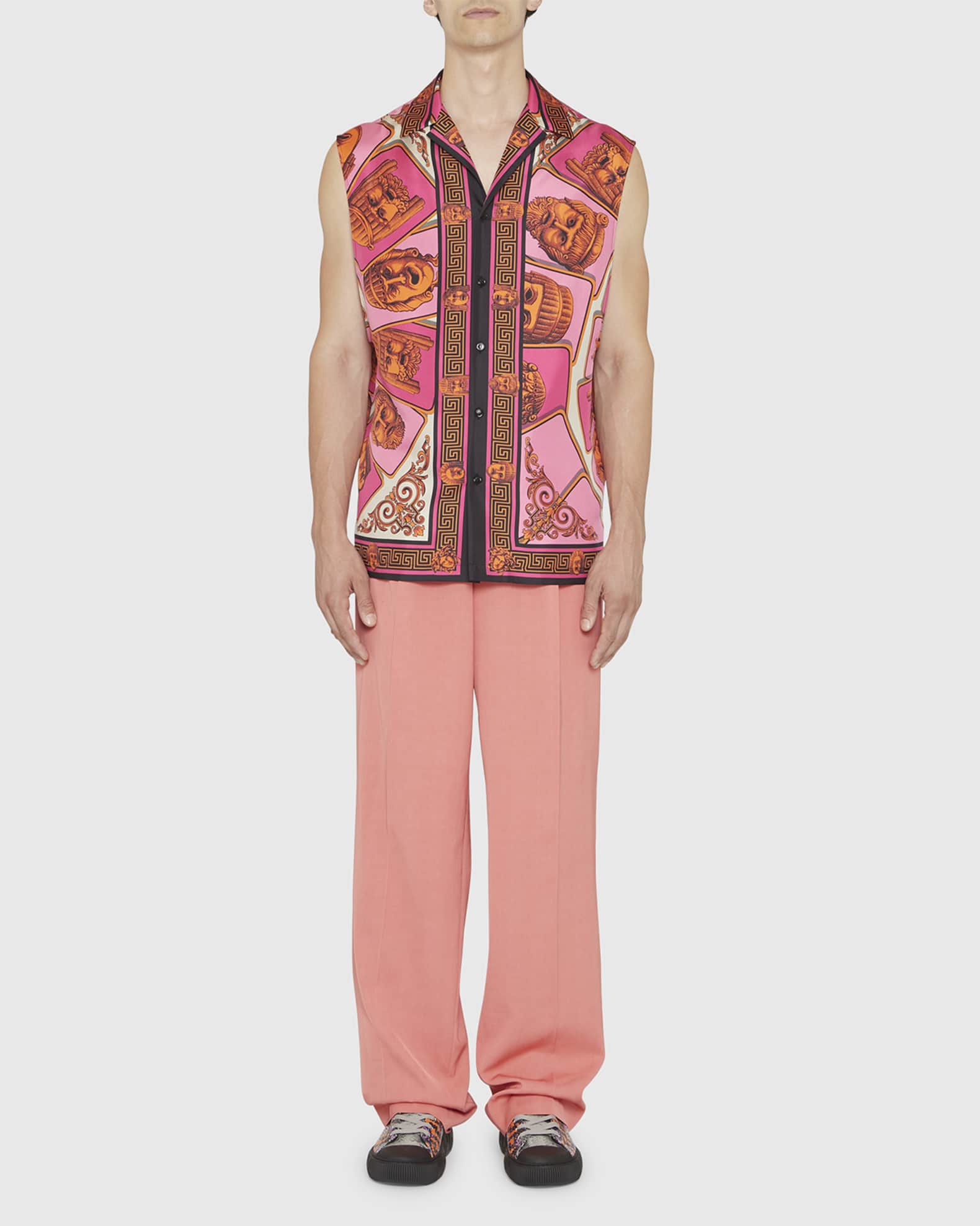 Versace Men's Greek Heads Sleeveless Silk Shirt | Neiman Marcus