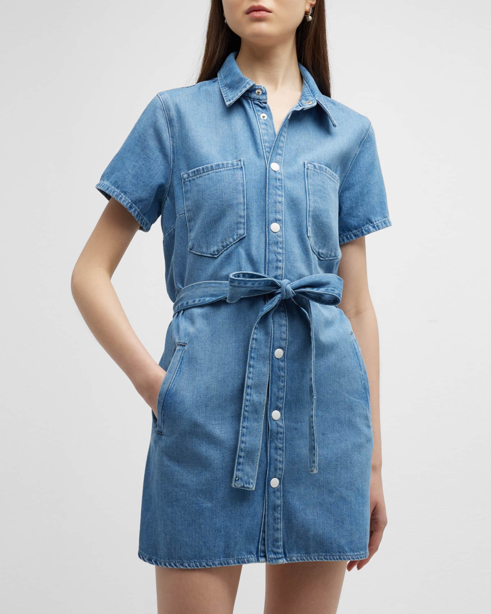 Triarchy Ms. Sloan Short-Sleeve Denim Mini Dress | Neiman Marcus