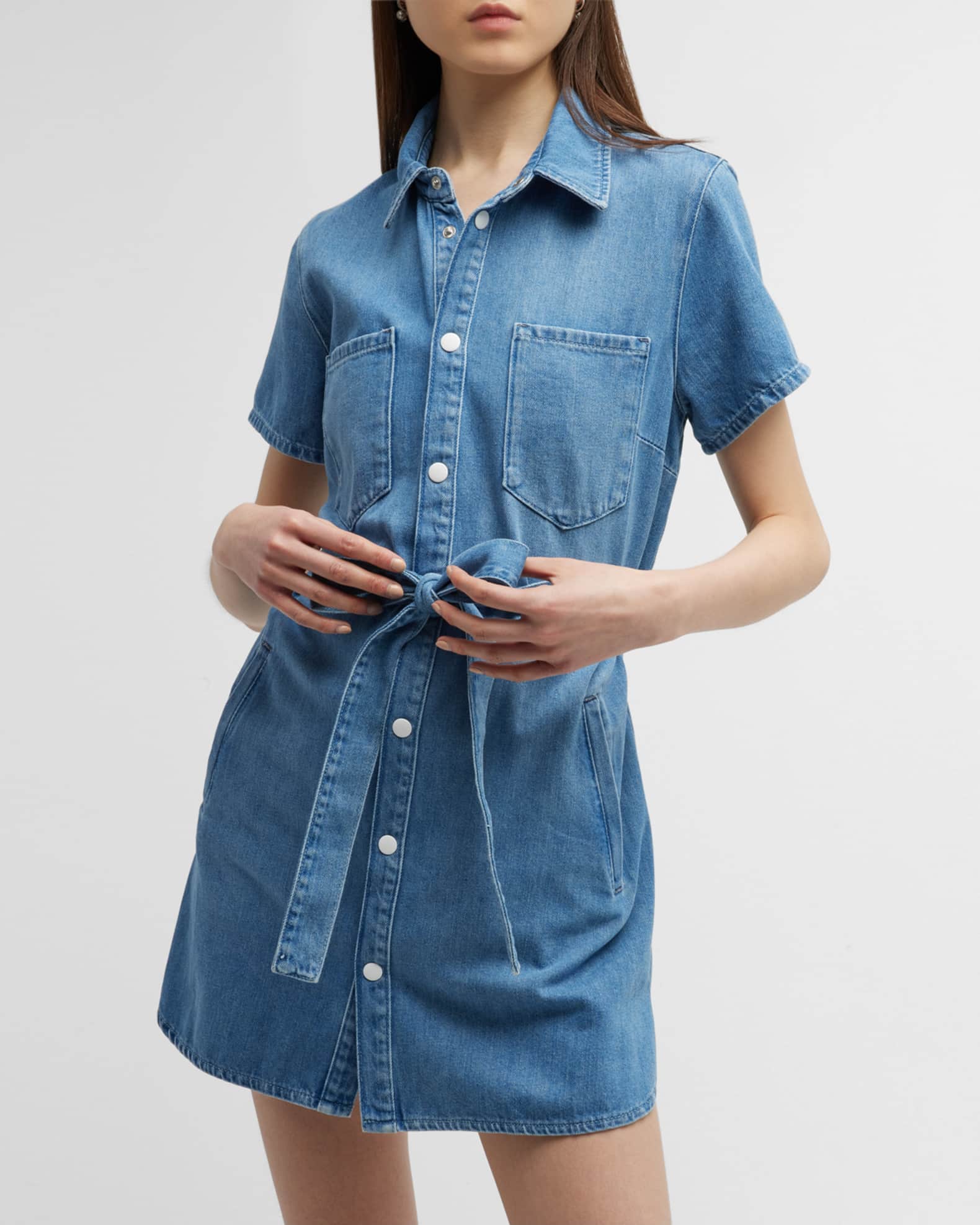 Triarchy Ms. Sloan Short-Sleeve Denim Mini Dress | Neiman Marcus