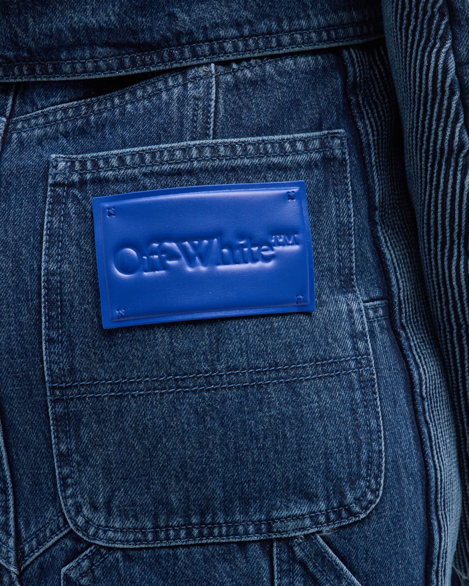 Off-White Denim Motorcycle Mini Skirt with Hole Cutout | Neiman Marcus