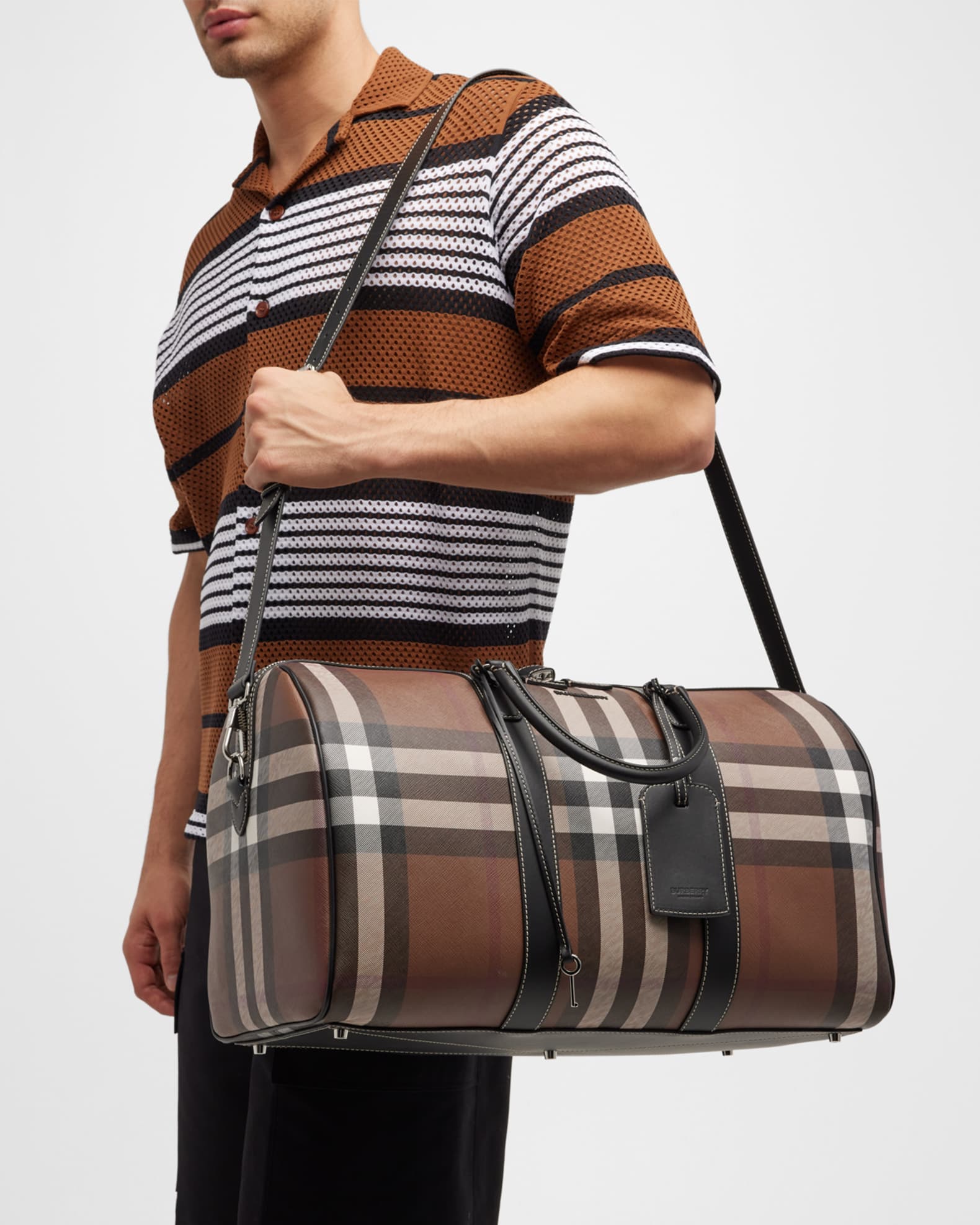 Burberry Men's Exaggerated Check Duffel Bag | Neiman Marcus