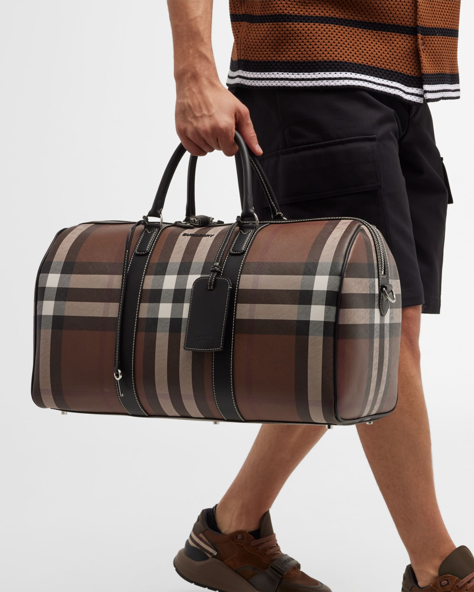 Burberry Men's Exaggerated Check Duffel Bag | Neiman Marcus