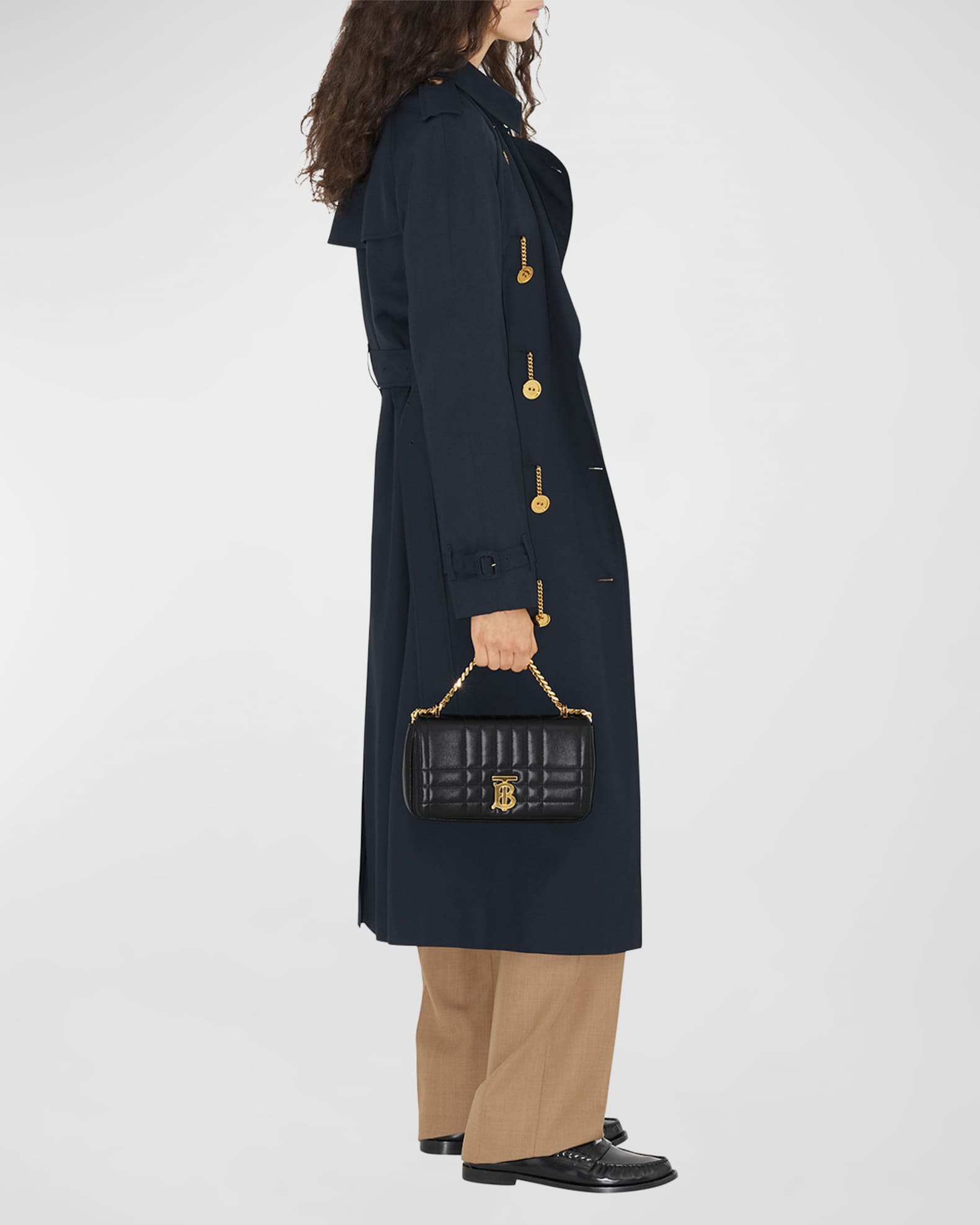Burberry Belted Trench Coat with Chain Button Detail | Neiman Marcus