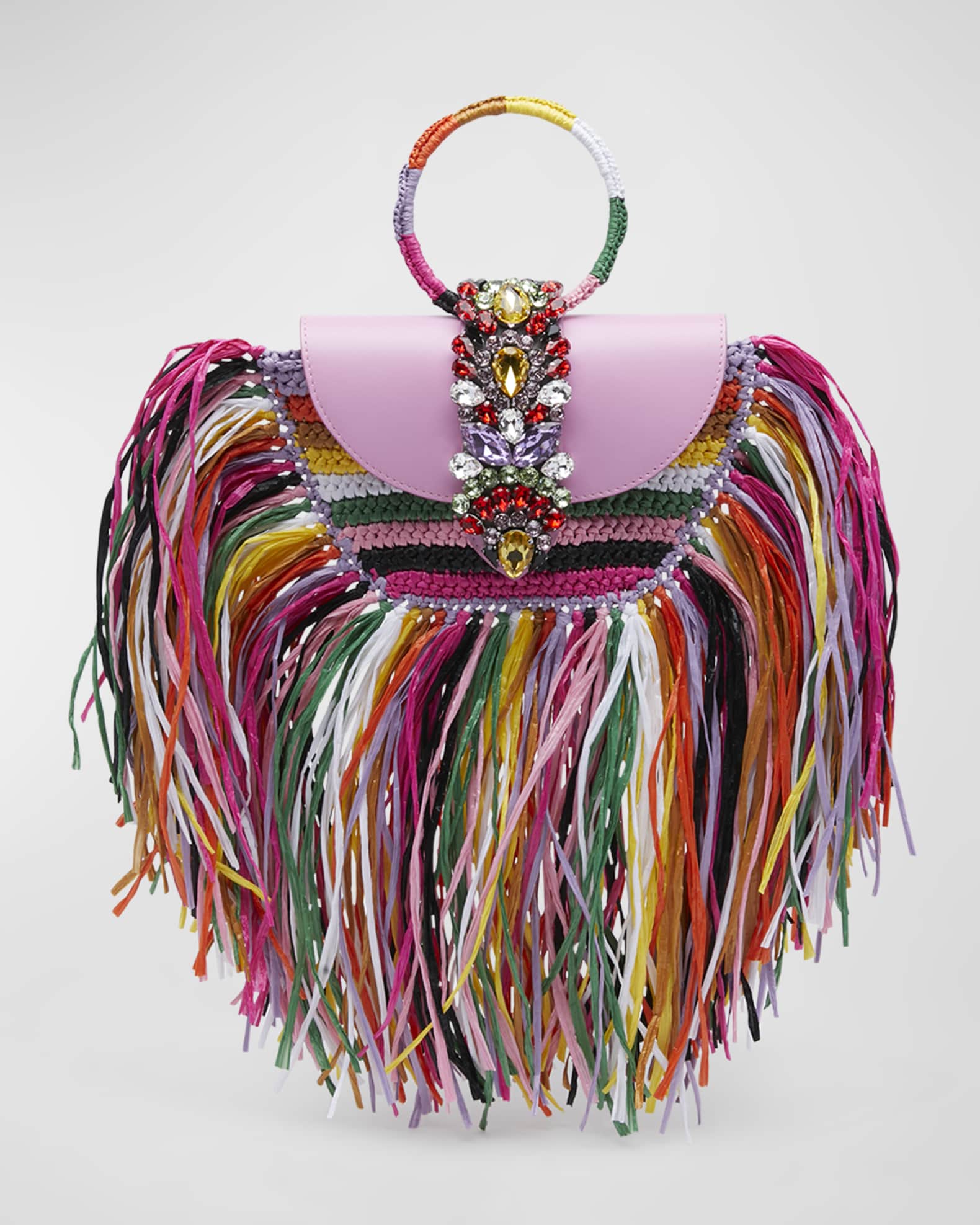 Gedebe Brigitte Fringe Crochet Top-Handle Bag | Neiman Marcus