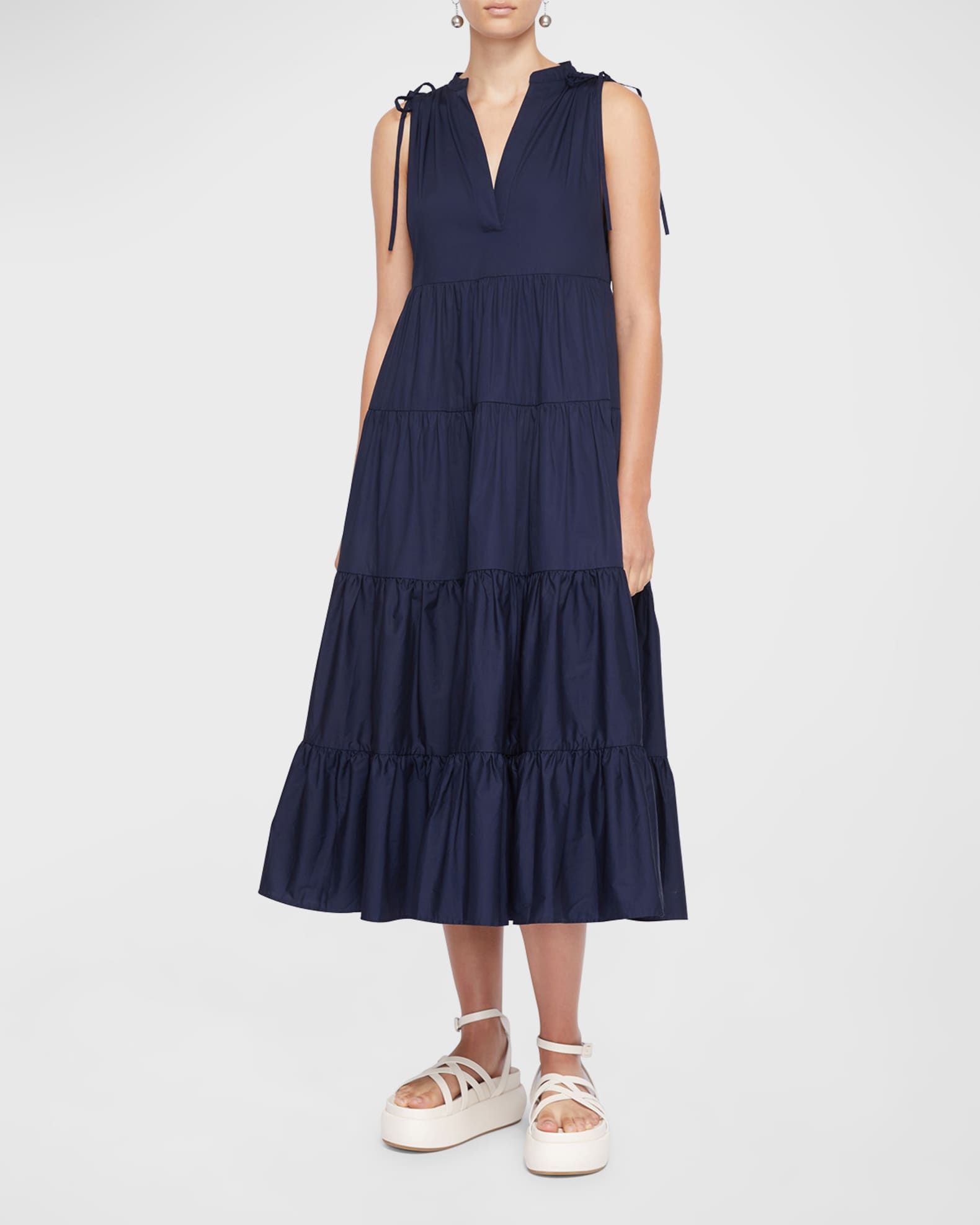 SIMKHAI Atlanta Sleeveless Cotton Poplin Tiered Midi Dress | Neiman Marcus