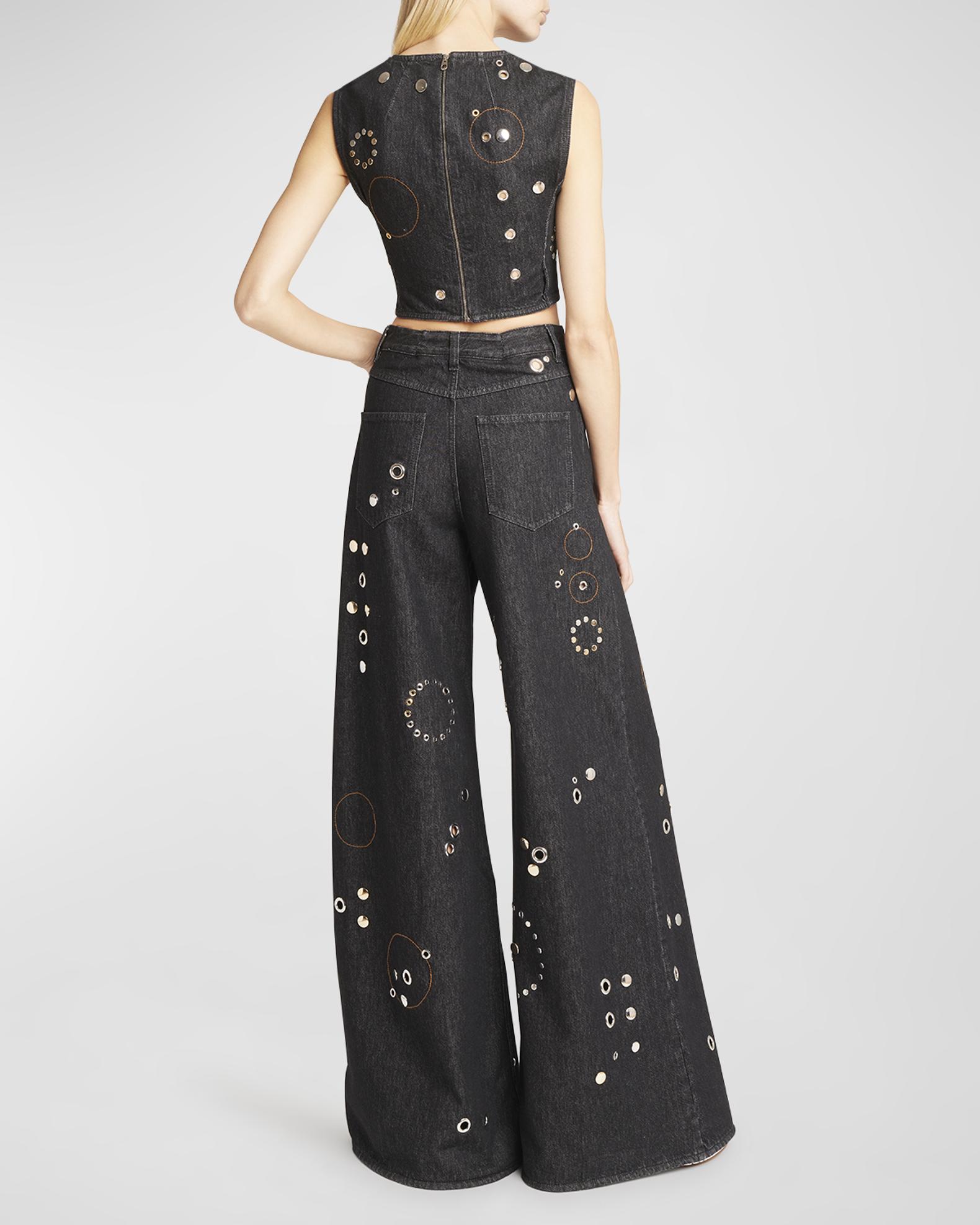 Chloe Grommet Sleeveless Crop Denim Top | Neiman Marcus