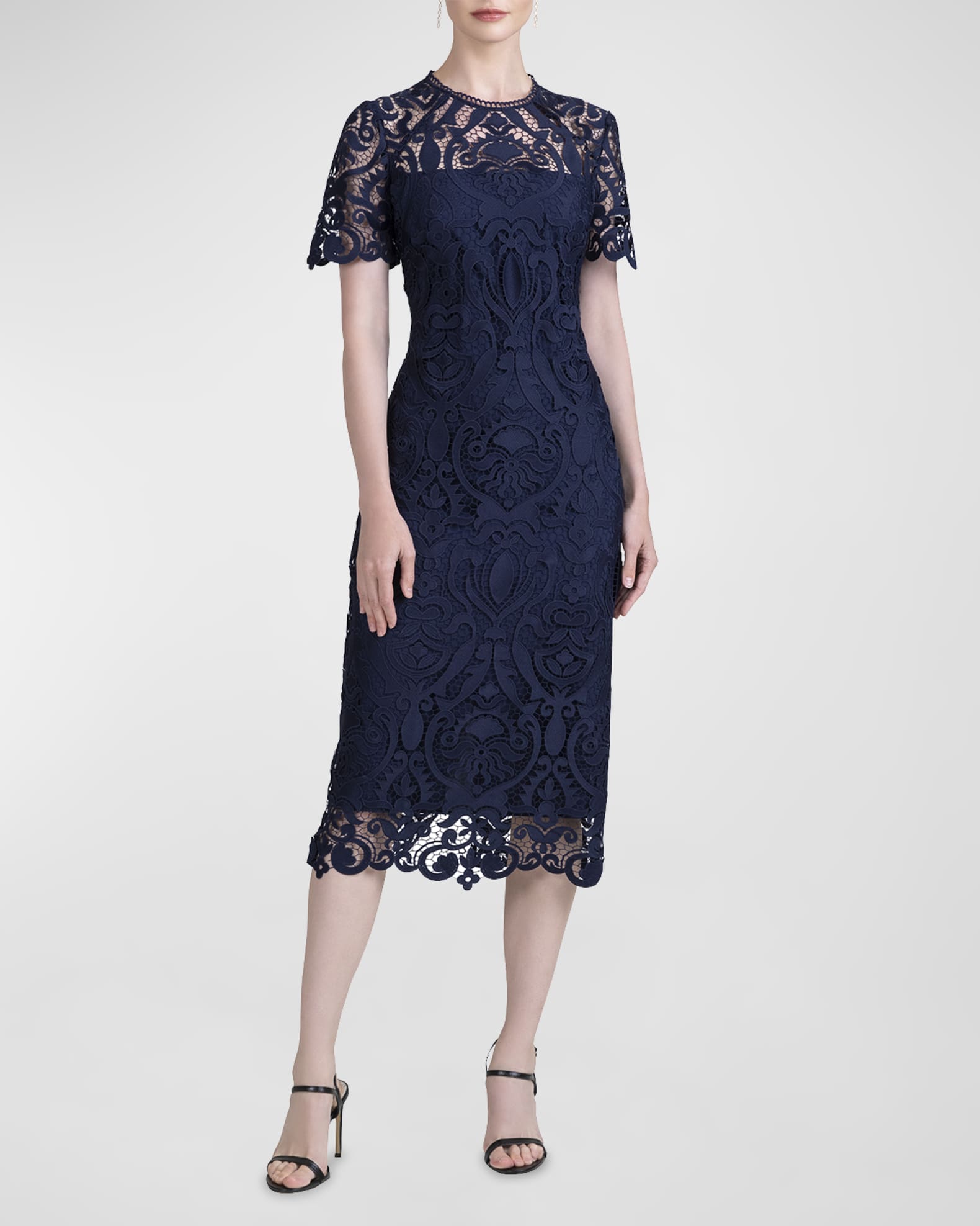 Shoshanna Short-Sleeve Lace Sheath Dress | Neiman Marcus