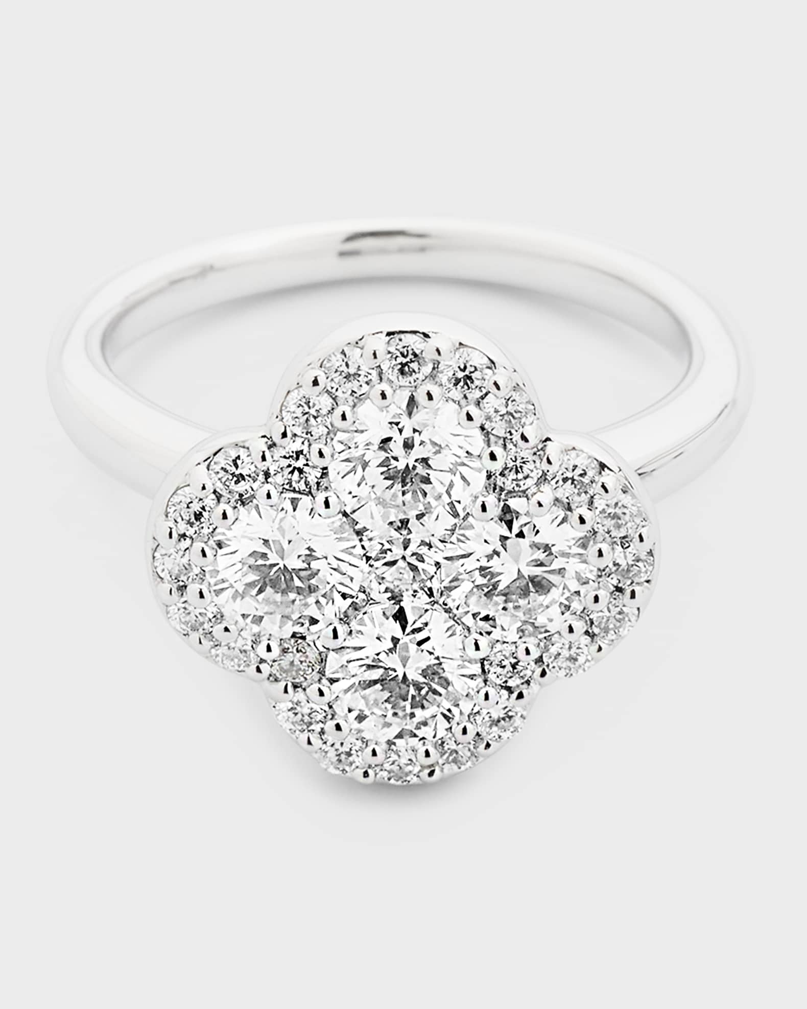 Neiman Marcus Diamonds 18K White Gold Diamond Flower Ring, Size 6.75, 1 ...
