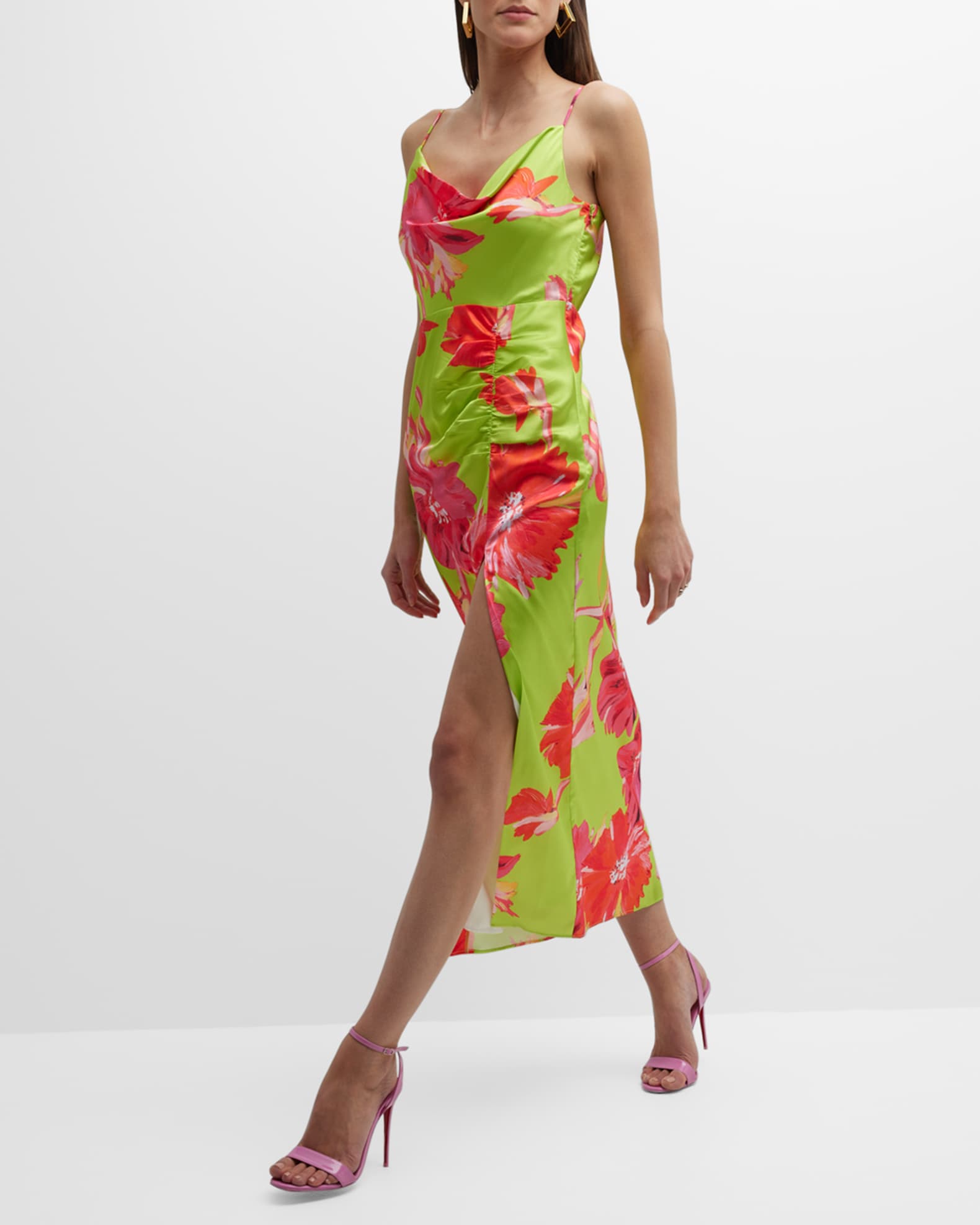 Milly Lillana Floating Cosmos Midi Slip Dress | Neiman Marcus