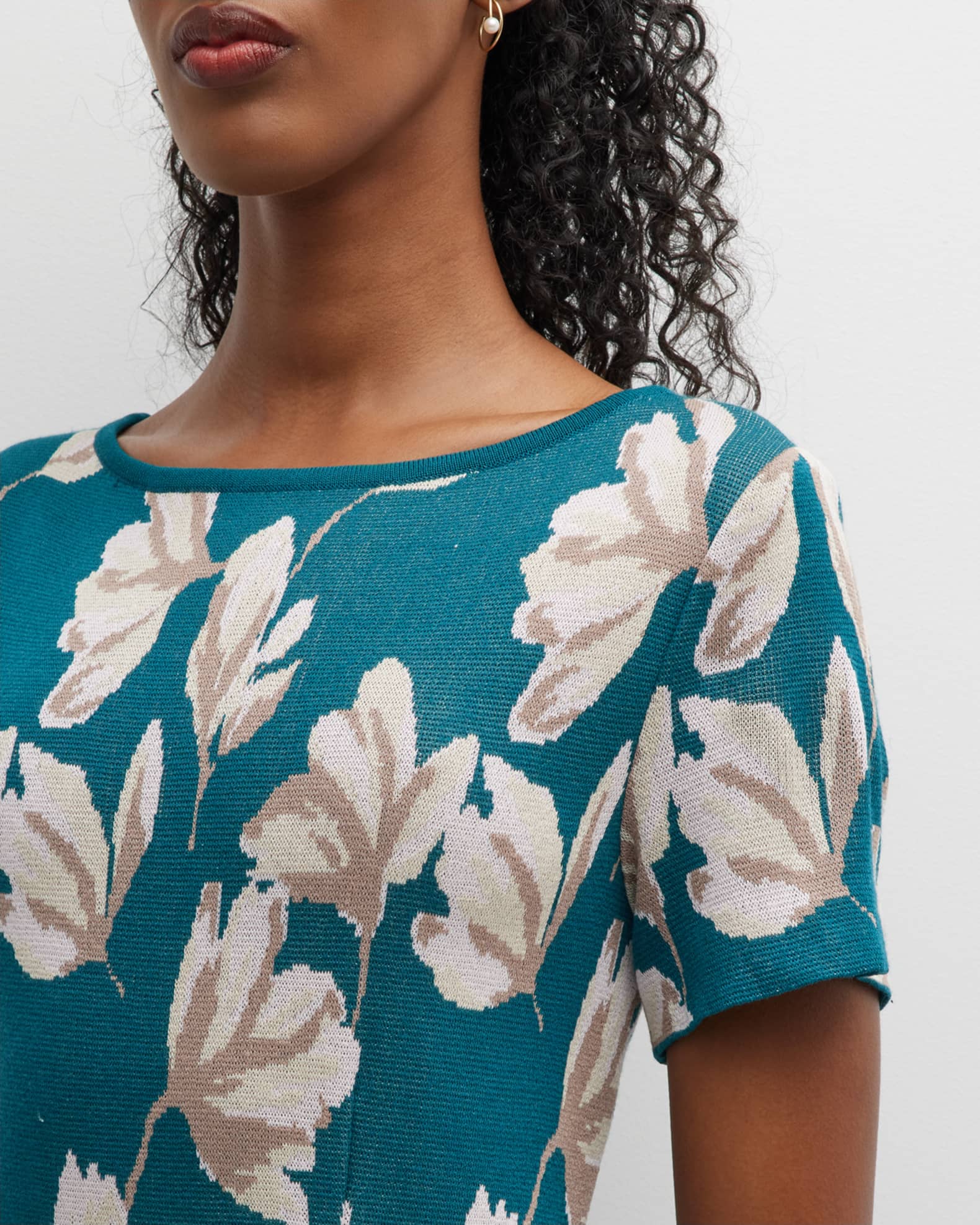Misook Soft Knit Floral-Print Dress | Neiman Marcus