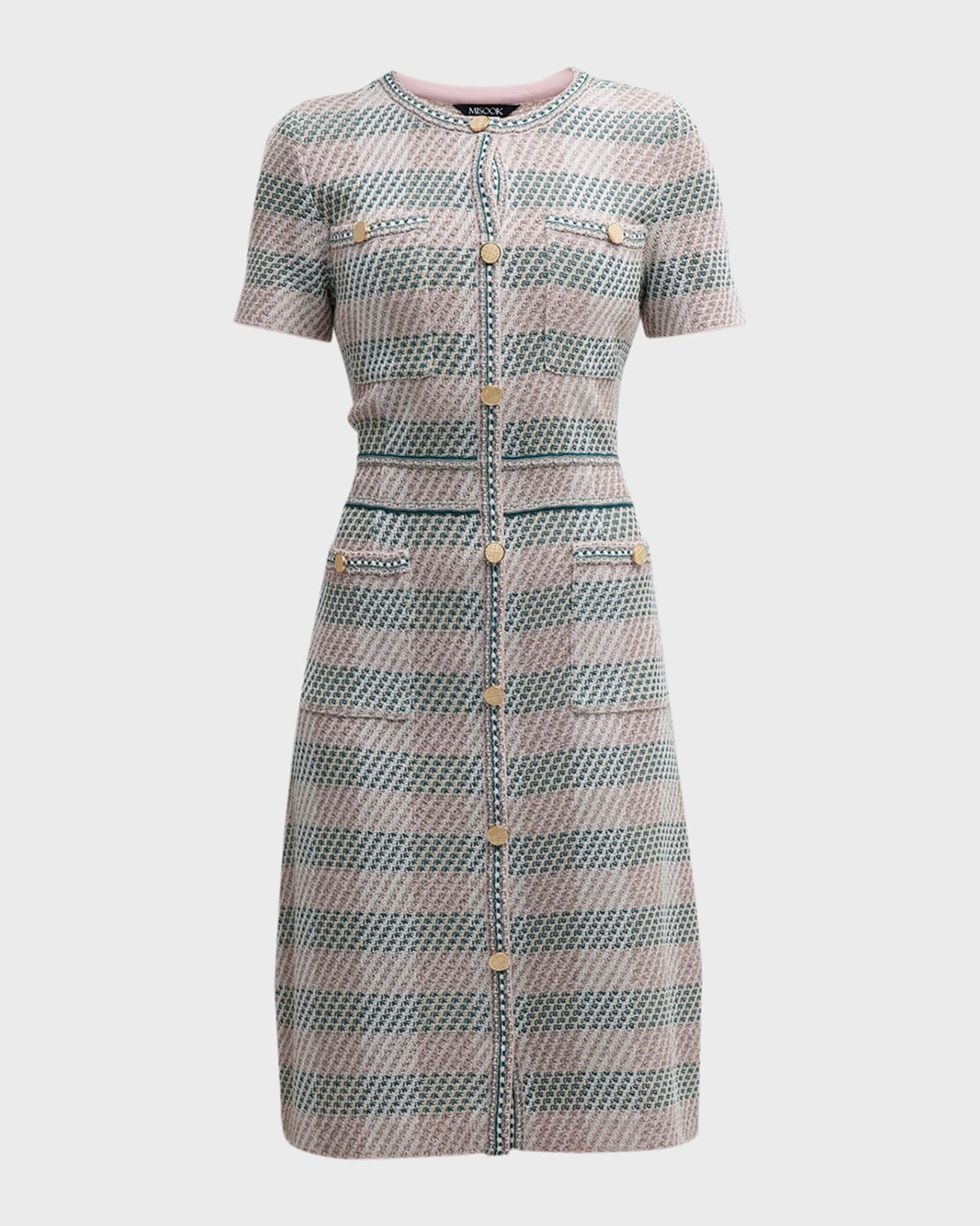 Bold Plaid Tweed Knit Sheath Dress - Modern Fit | Neiman Marcus